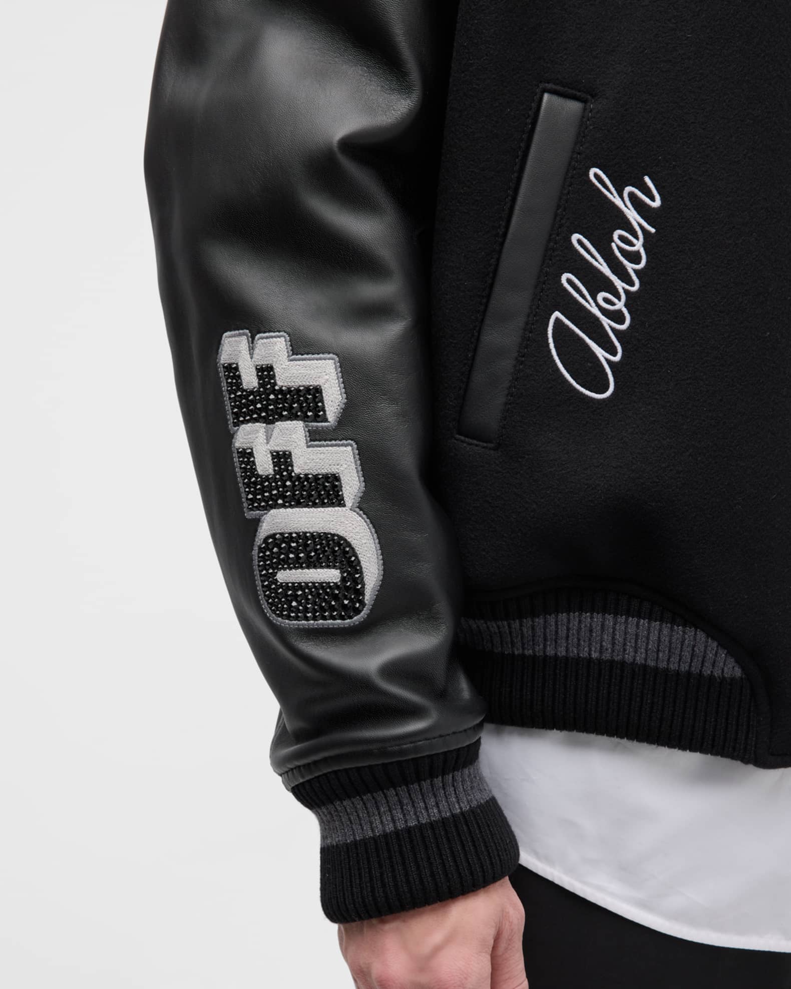 Off-White Men's Crystal Multi-Patch Varsity Jacket | Neiman Marcus