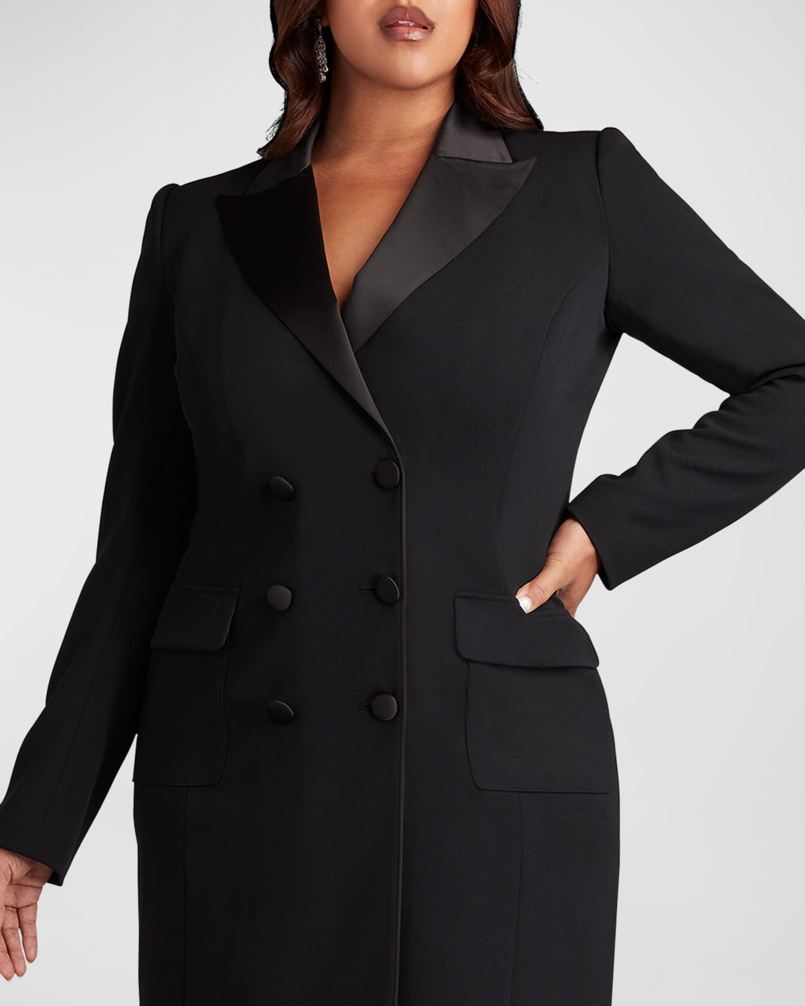 Tadashi Shoji Plus Size Double-Breasted Crepe Midi Coat Dress | Neiman ...