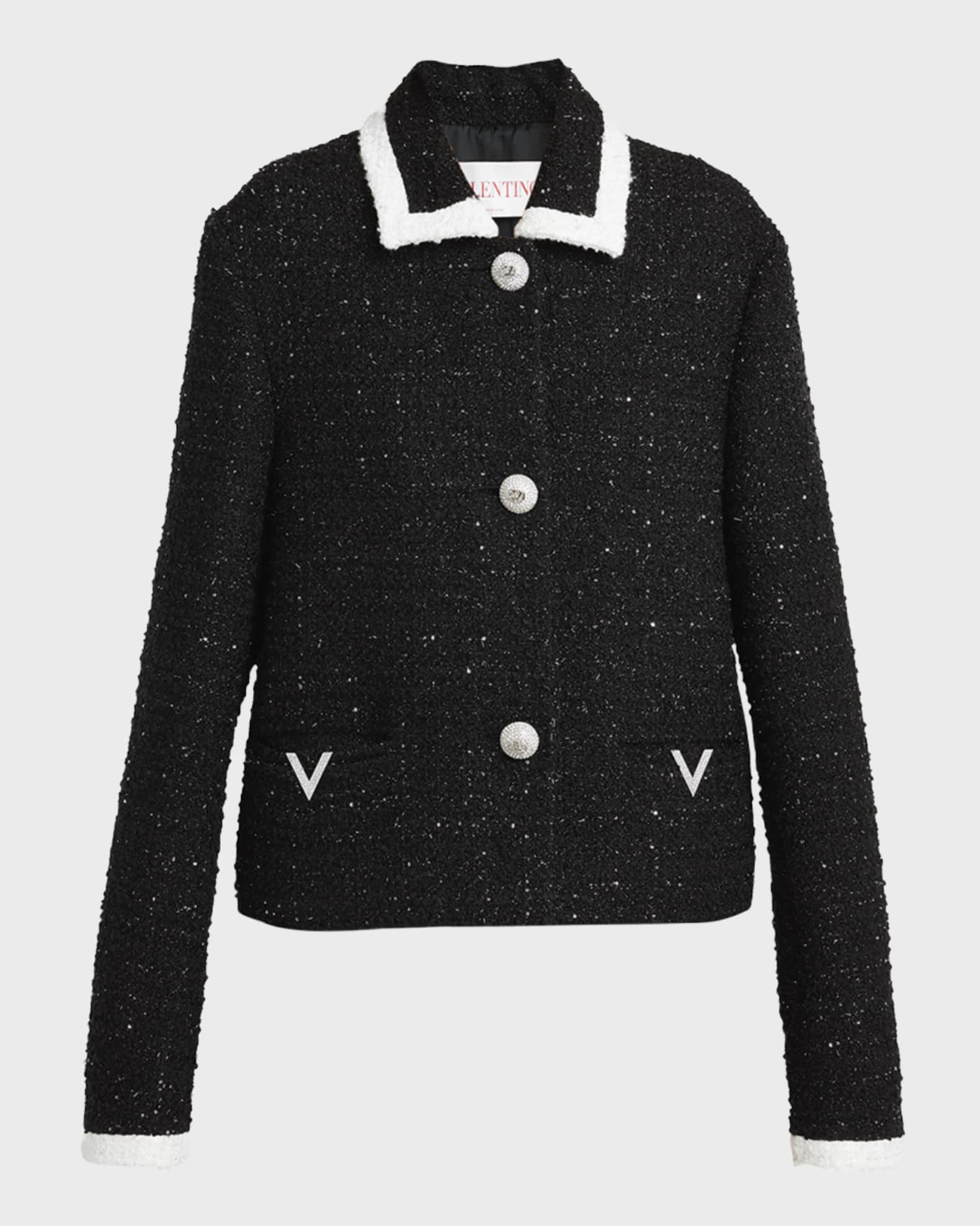 Valentino Garavani Metallic Tweed Contrast-Trim Collared Blazer Jacket | Neiman Marcus