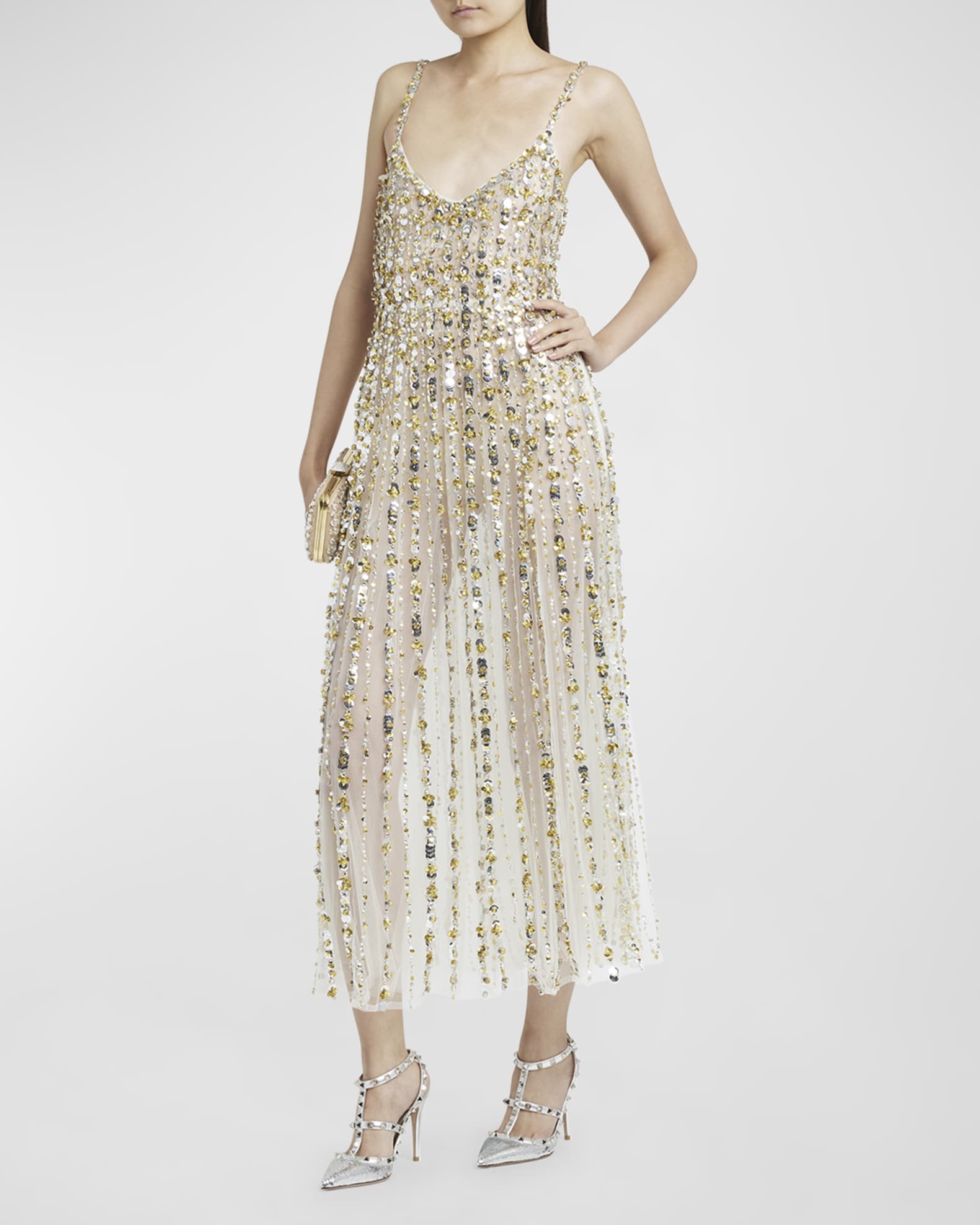 Valentino Garavani Sequin Embroidered Sheer Cocktail Dress | Neiman Marcus
