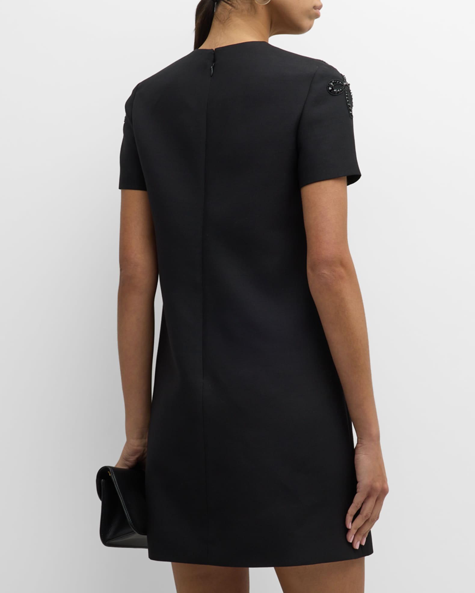 Valentino Garavani Embroidered Falling Bow Short-Sleeve Mini Dress ...