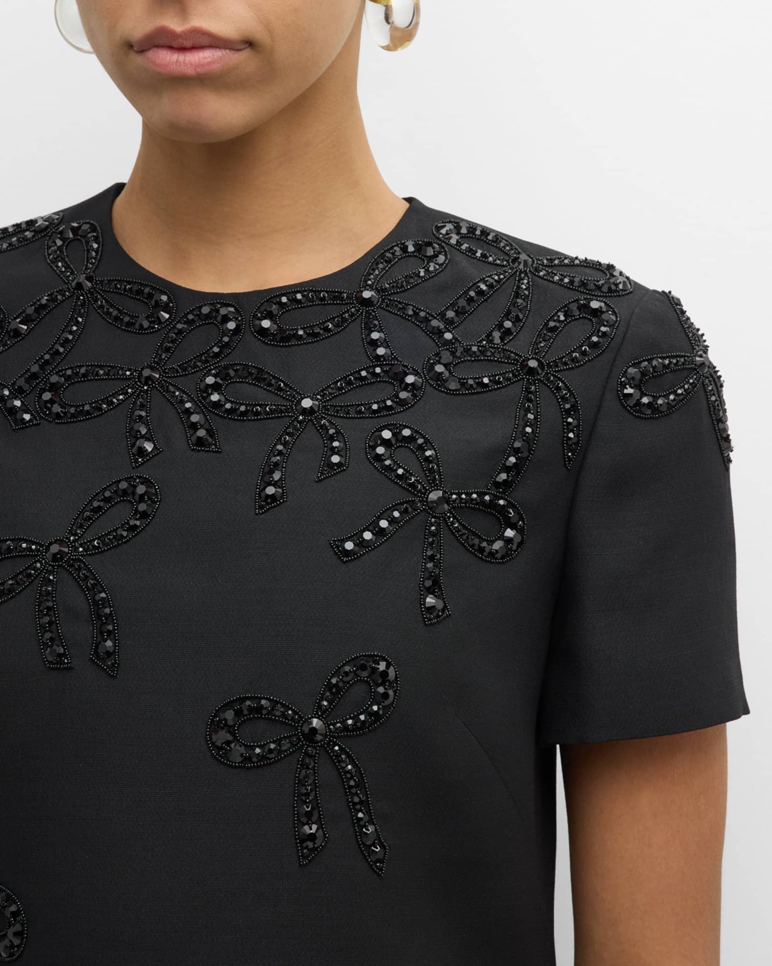Valentino Garavani Embroidered Falling Bow Short-Sleeve Mini Dress ...
