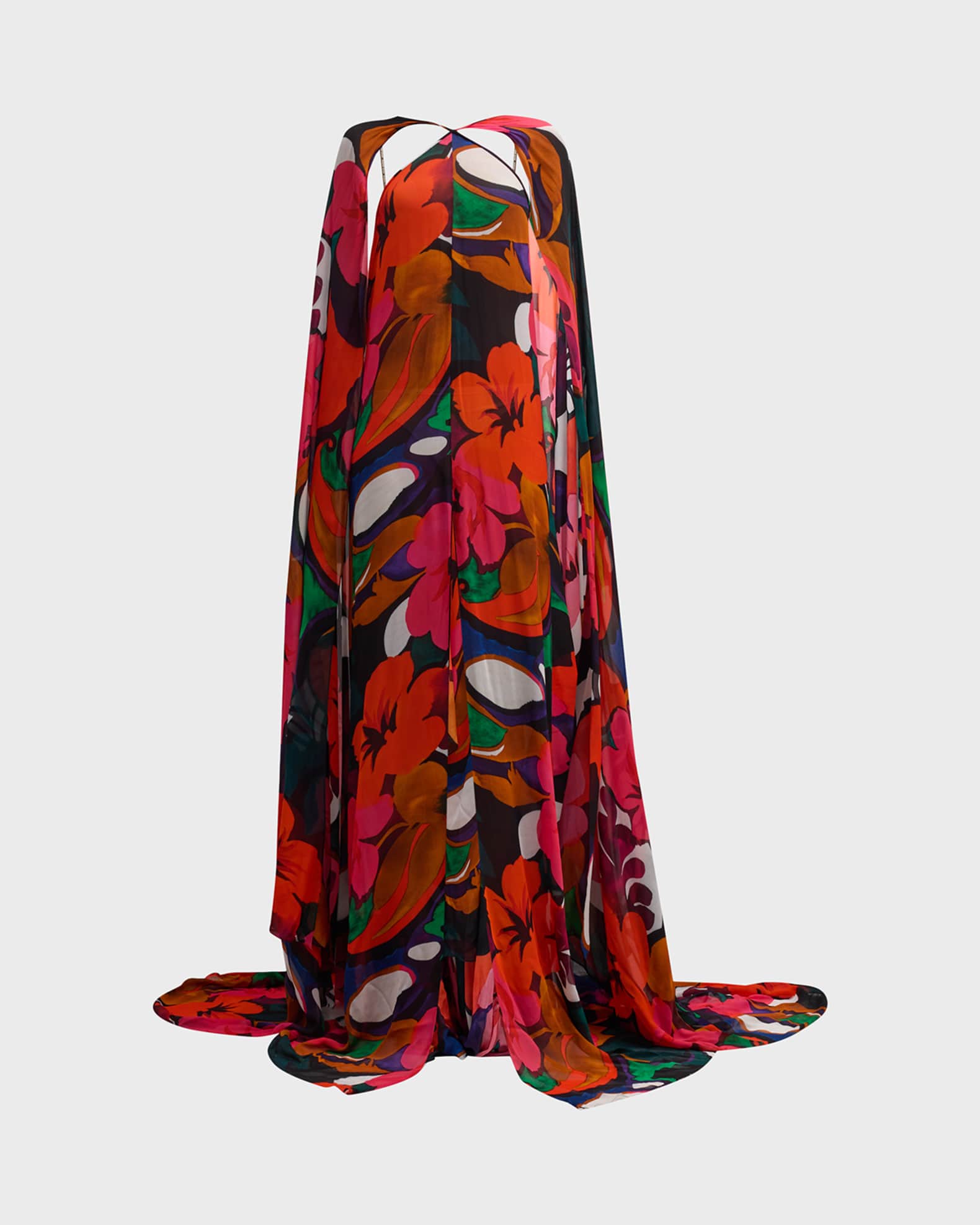 Naeem Khan Floral-Print Halter Cape Gown | Neiman Marcus