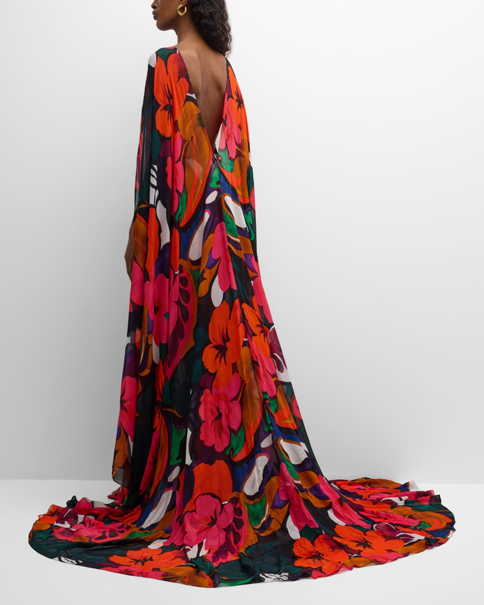 Naeem Khan Floral-Print Halter Cape Gown | Neiman Marcus