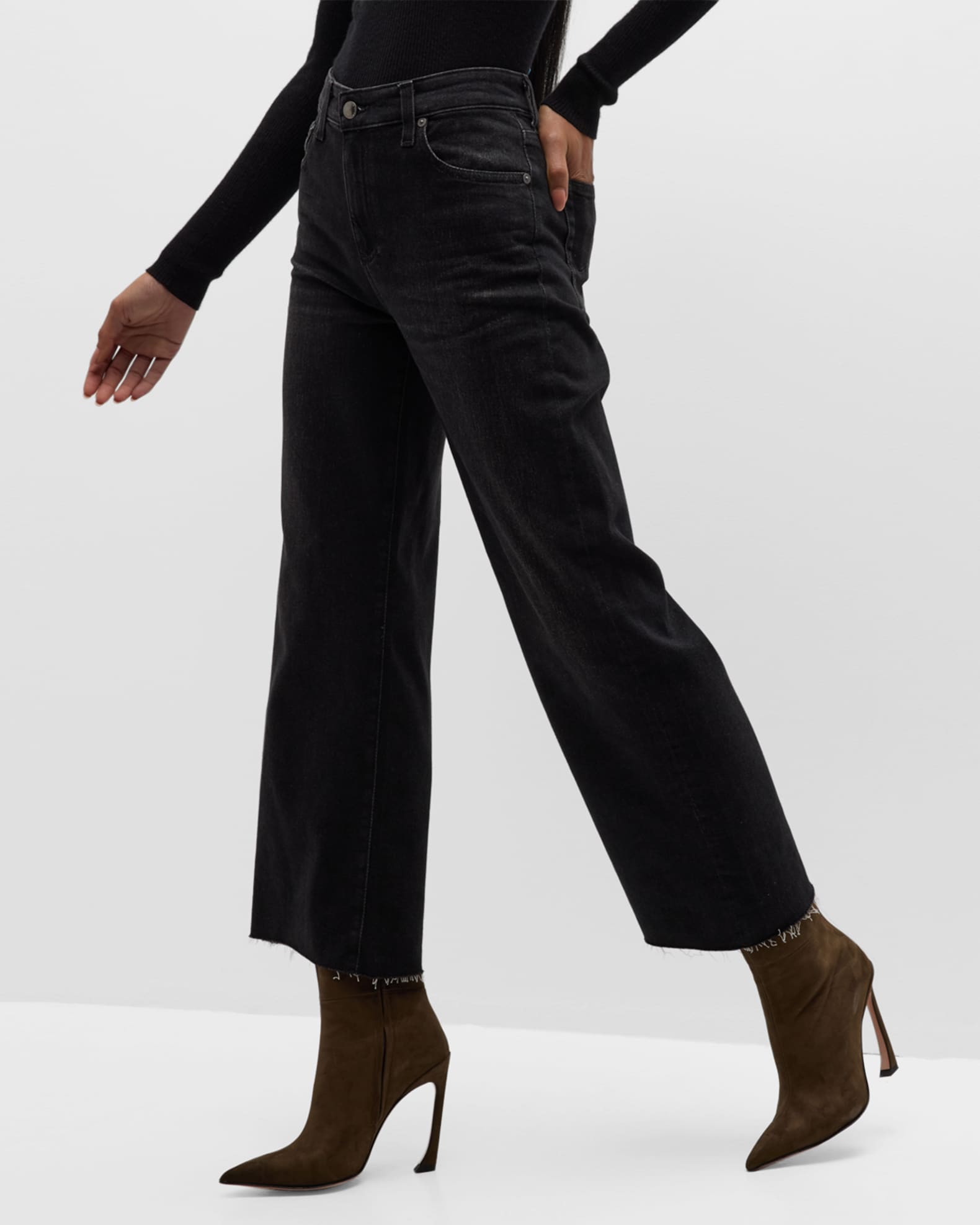 AG Jeans Saige High-Rise Wide-Leg Crop Jeans | Neiman Marcus