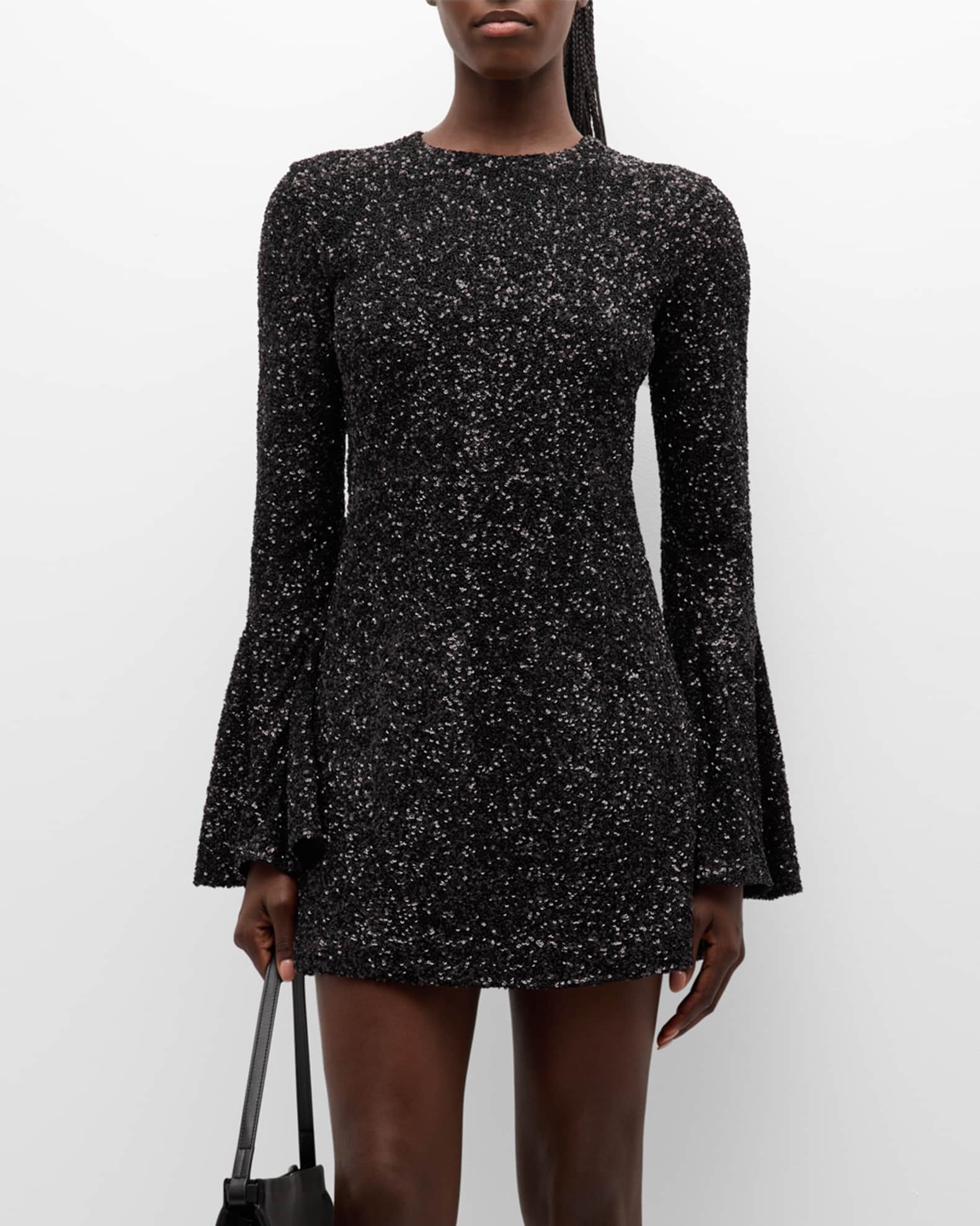 FRAME Sequin Flutter-Sleeve Mini Dress | Neiman Marcus
