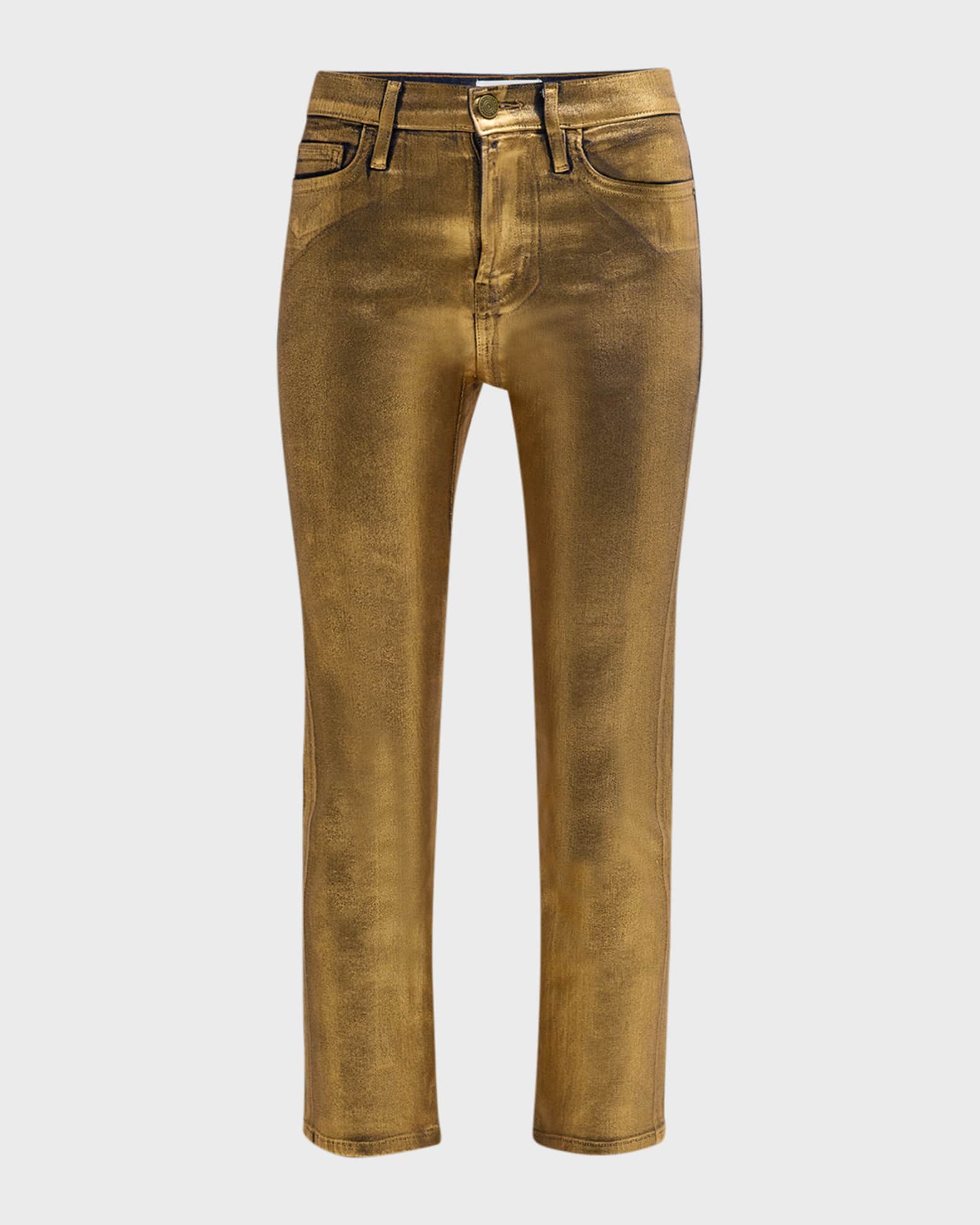FRAME Le High Straight Metallic Coated Jeans | Neiman Marcus