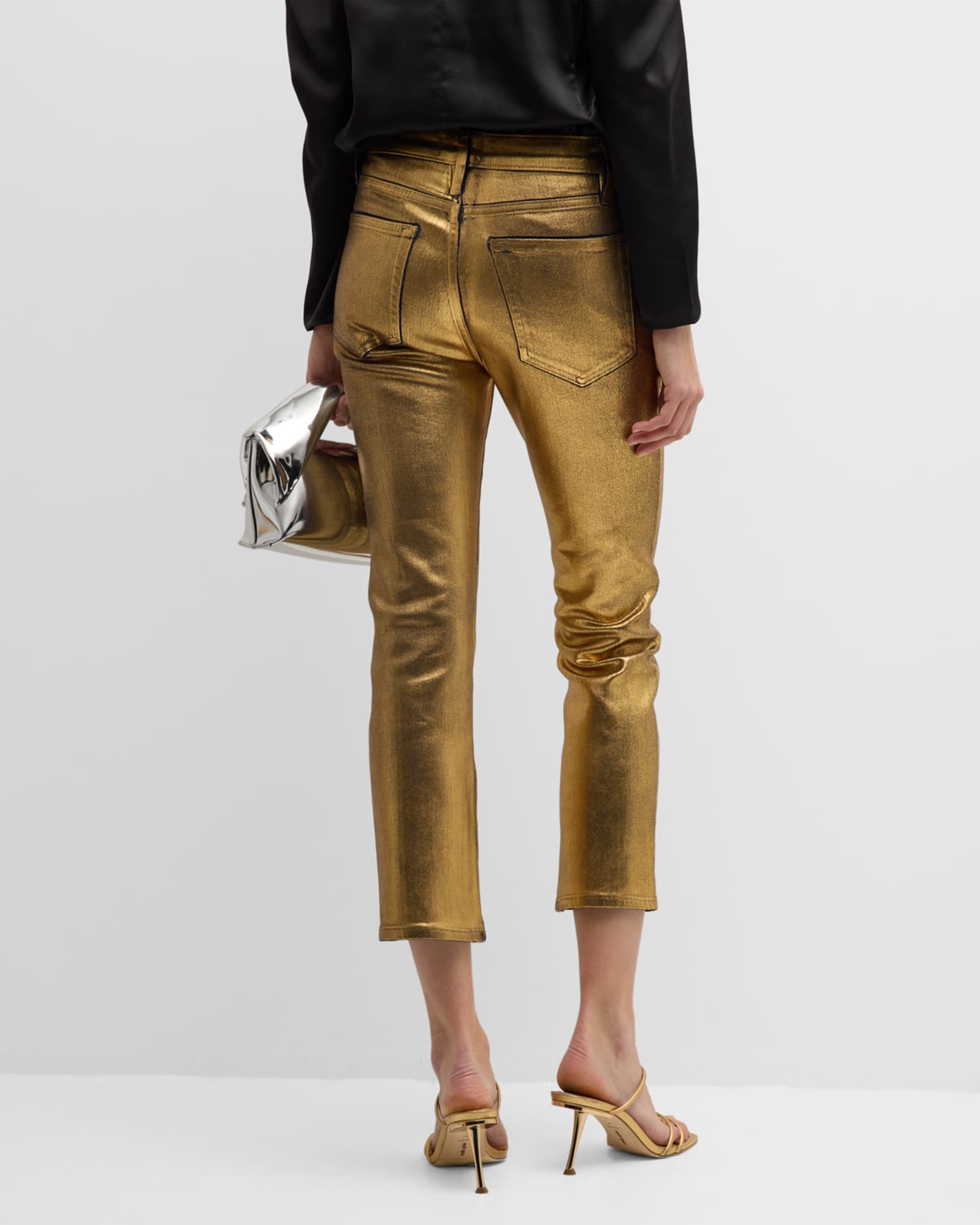 FRAME Le High Straight Metallic Coated Jeans | Neiman Marcus
