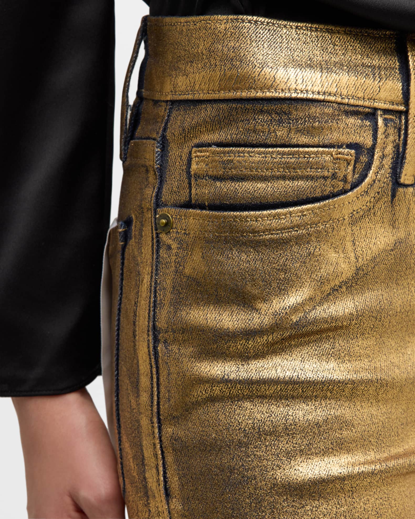 FRAME Le High Straight Metallic Coated Jeans | Neiman Marcus