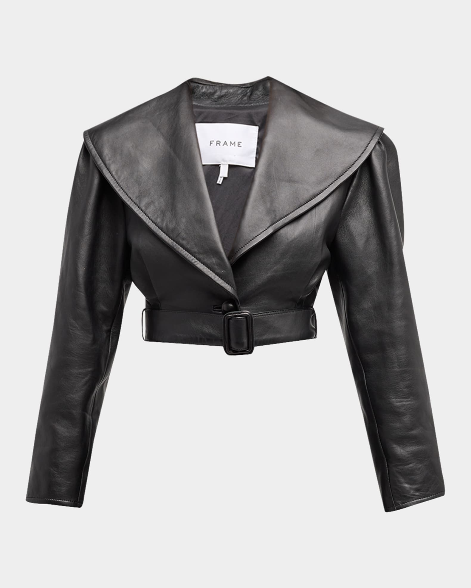 FRAME Belted Crop Leather Jacket | Neiman Marcus