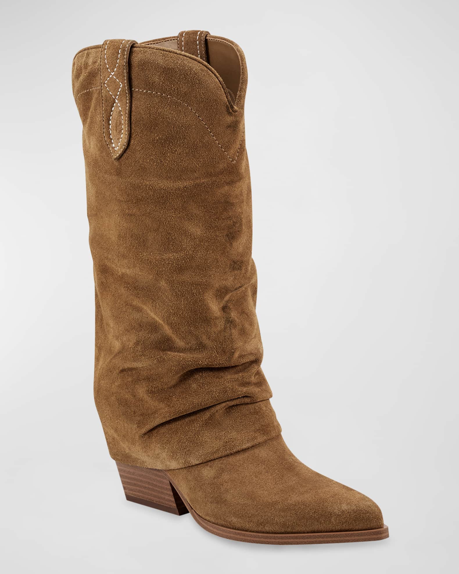 Marc Fisher LTD Calysta Slouchy Suede Western Boots | Neiman Marcus