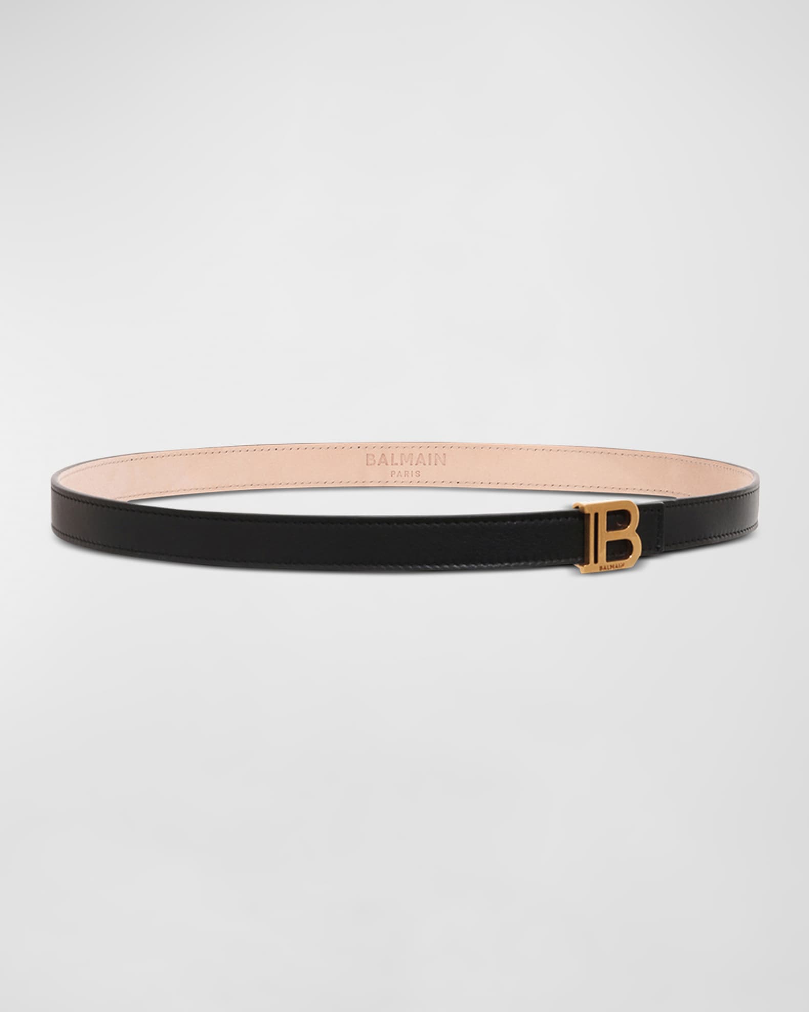 Balmain Skinny Leather & Brass B-Belt | Neiman Marcus