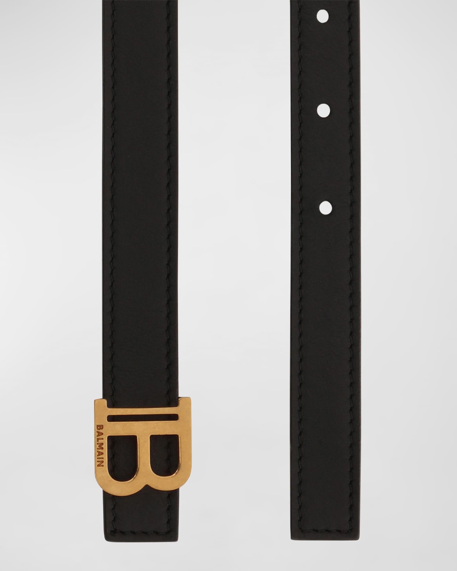 Balmain Skinny Leather & Brass B-Belt | Neiman Marcus