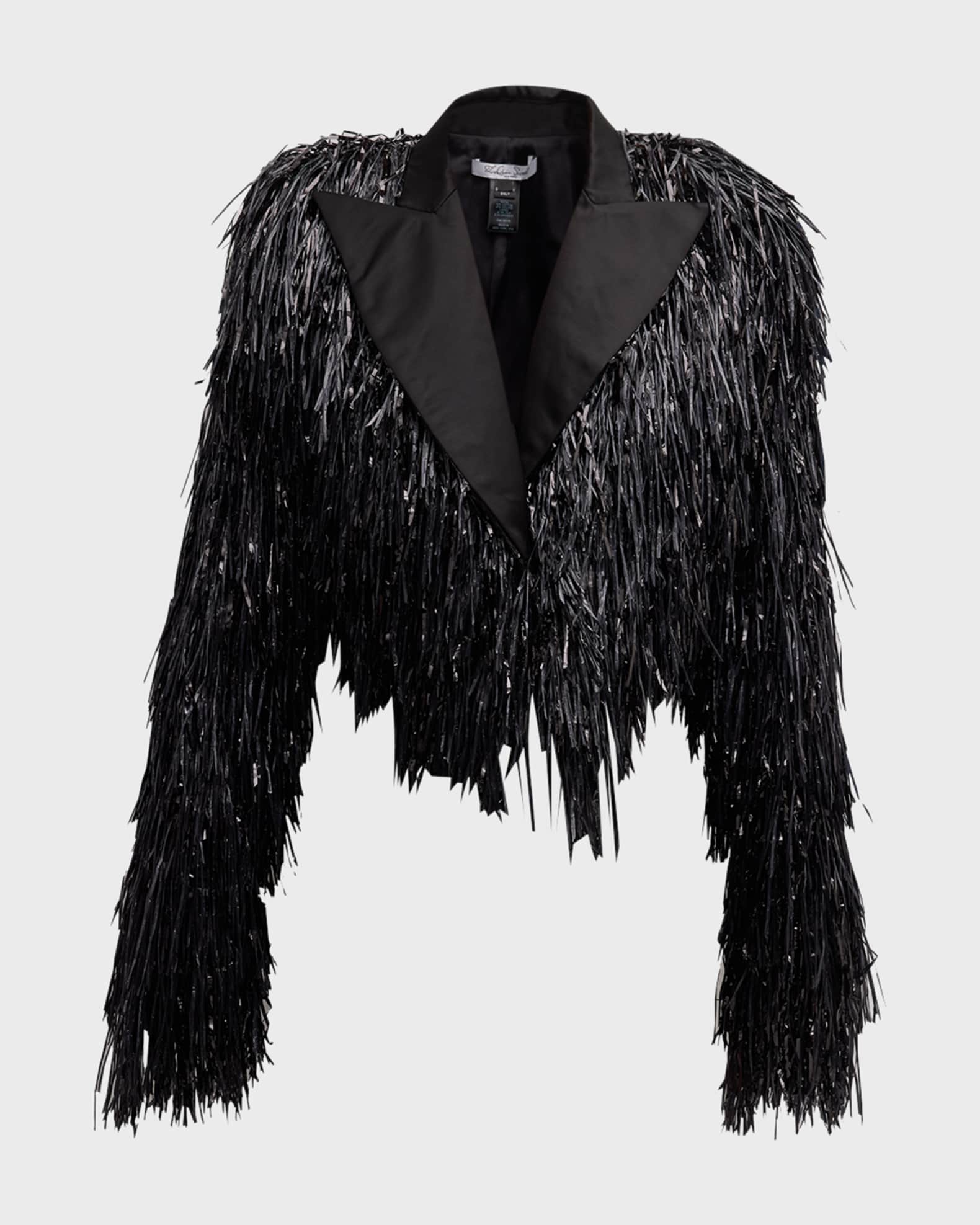 LaQuan Smith Cropped Fringe Blazer Jacket | Neiman Marcus