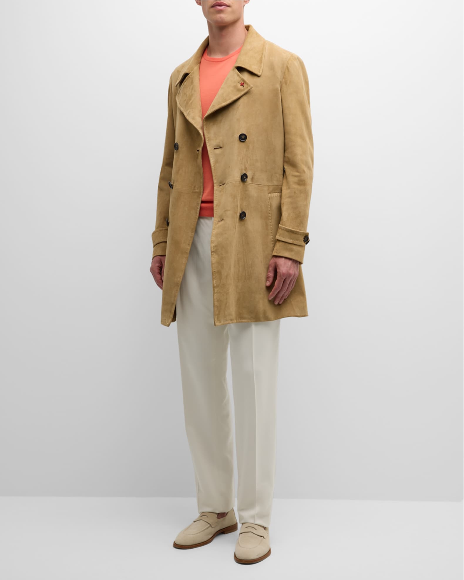 Isaia Men's Belted Suede Trench Coat | Neiman Marcus