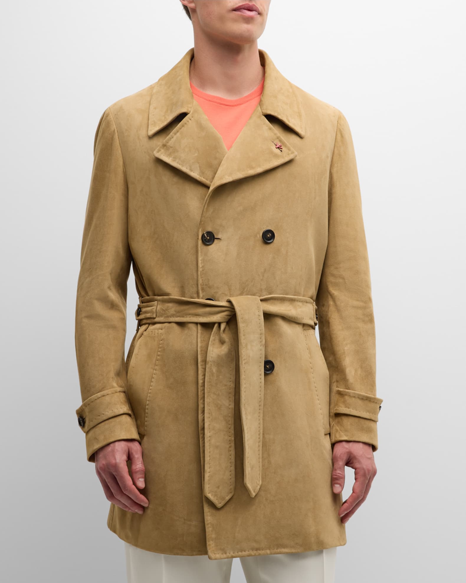Isaia Men's Belted Suede Trench Coat | Neiman Marcus