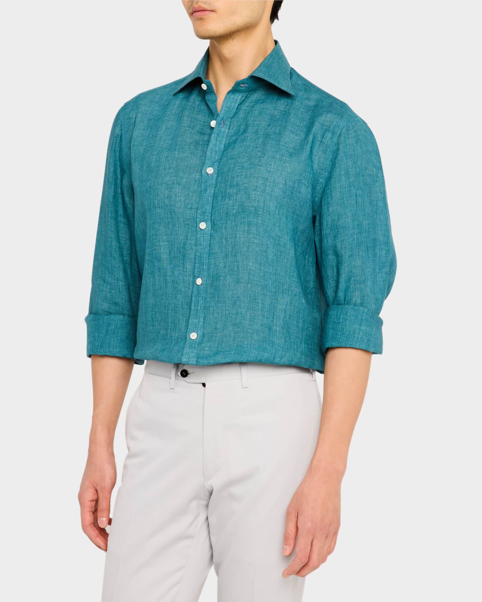 Isaia Men's Solid Linen Sport Shirt | Neiman Marcus