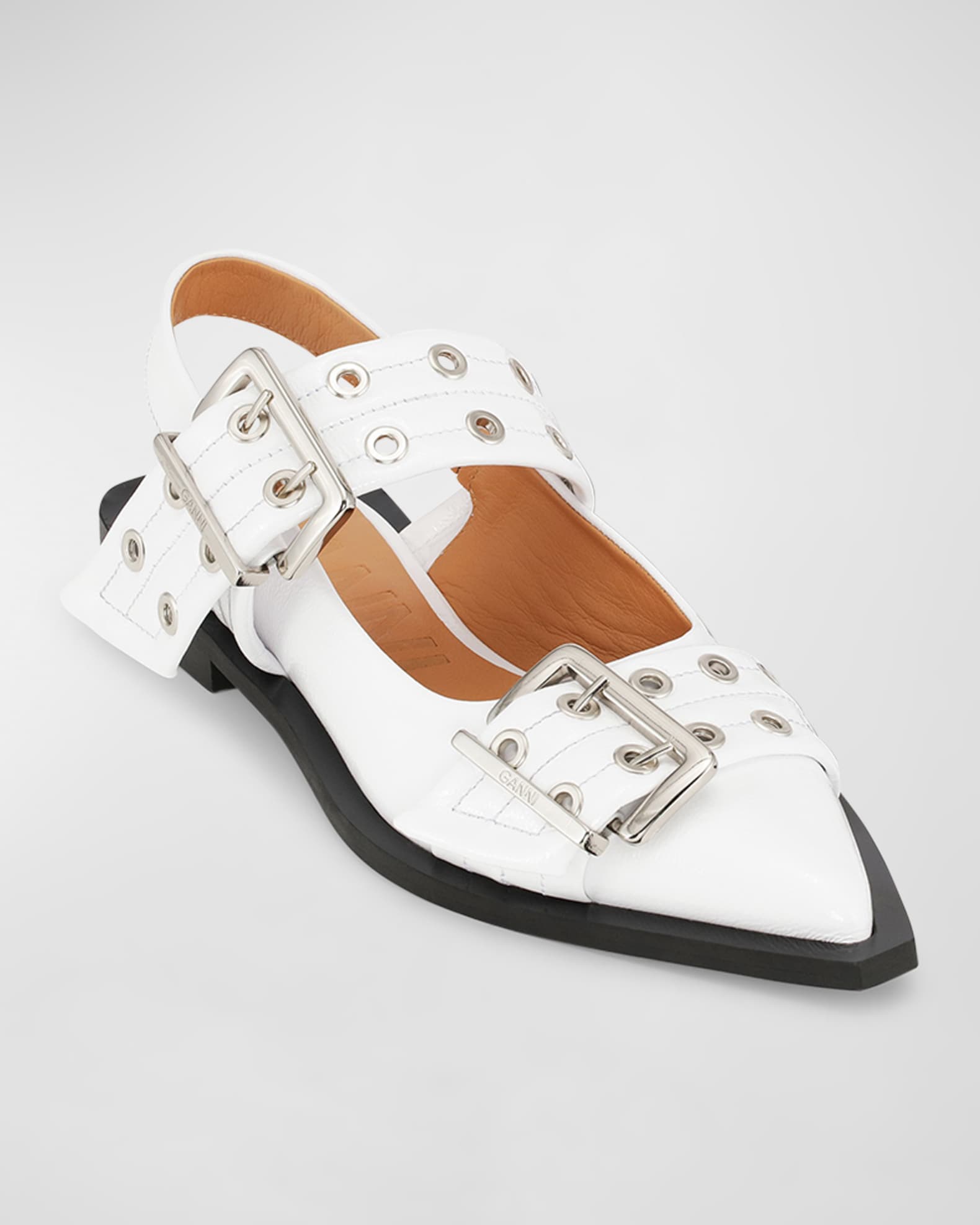 Ganni Dual-Buckle Slingback Ballerina Flats | Neiman Marcus