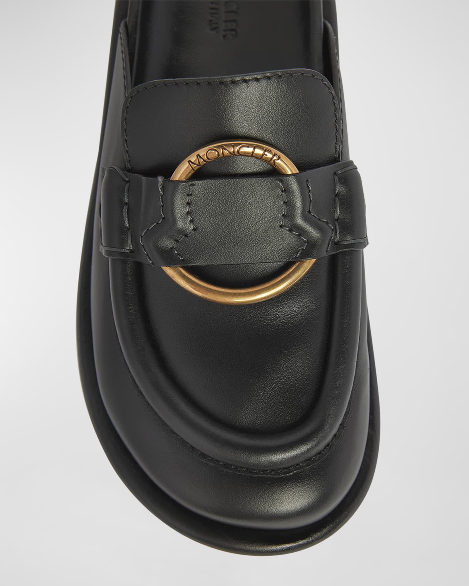 Moncler Bell Leather Ring Loafer Mules | Neiman Marcus