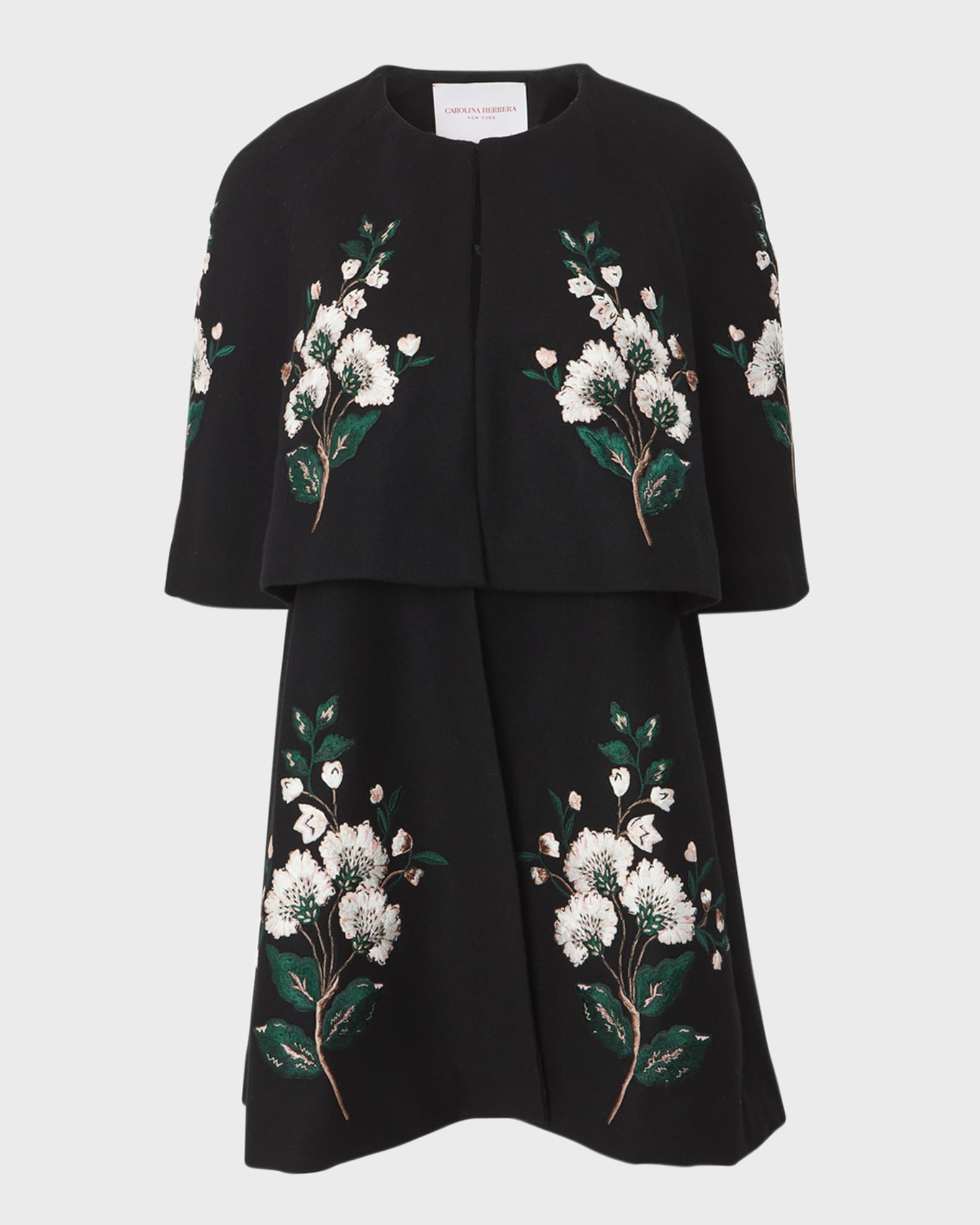 Carolina Herrera Floral Embroidered Tiered Mini Cape | Neiman Marcus