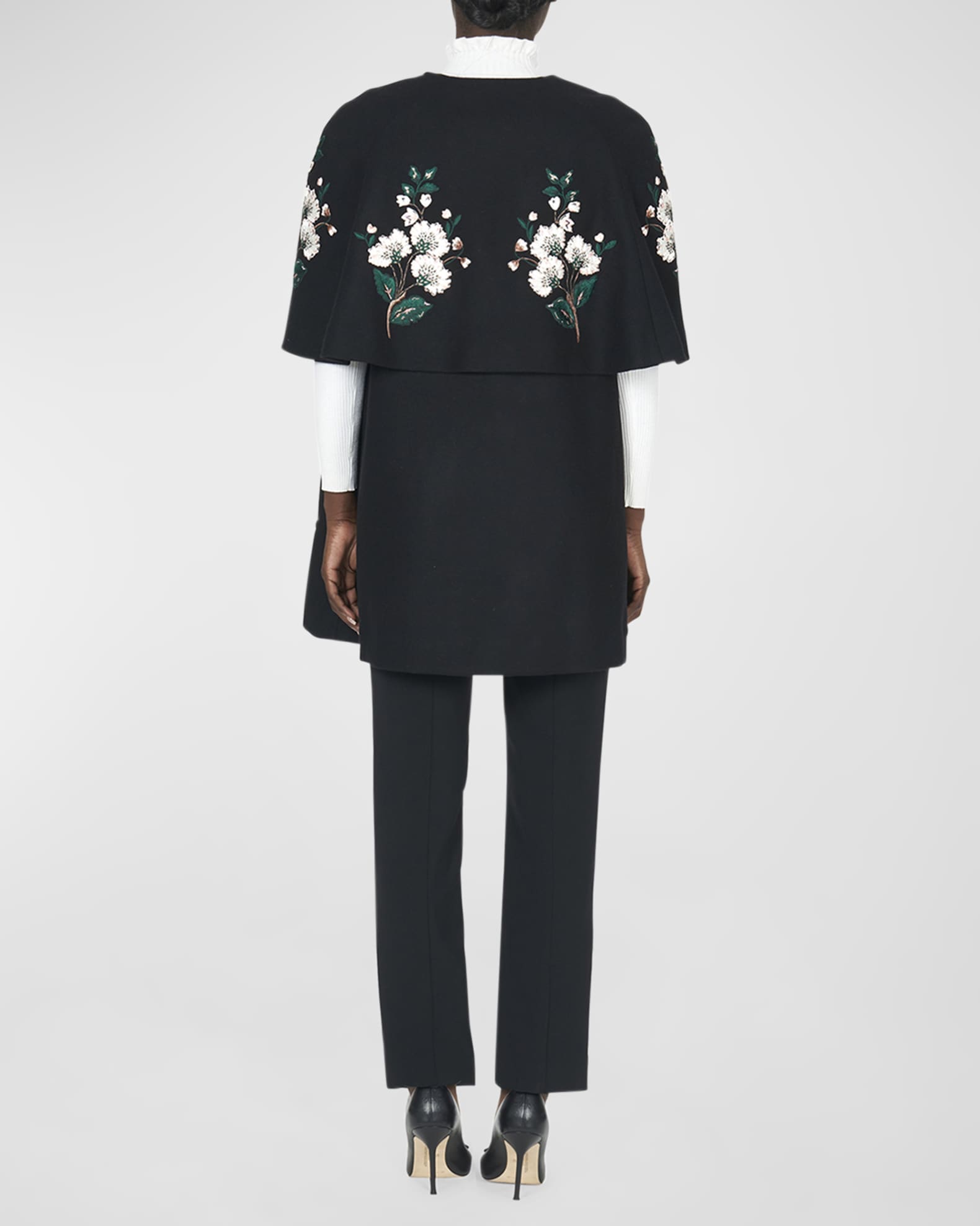 Carolina Herrera Floral Embroidered Tiered Mini Cape | Neiman Marcus