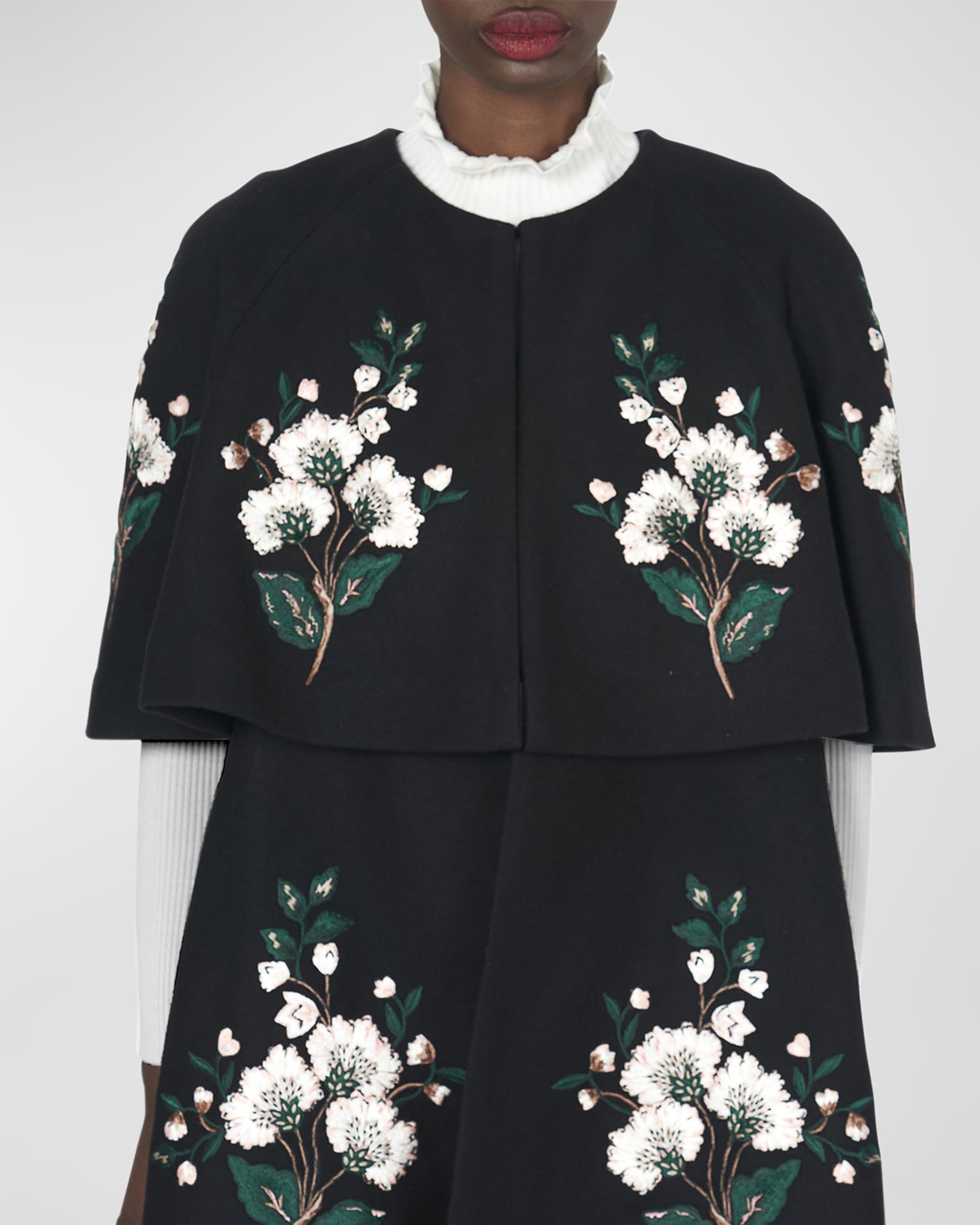 Carolina Herrera Floral Embroidered Tiered Mini Cape | Neiman Marcus