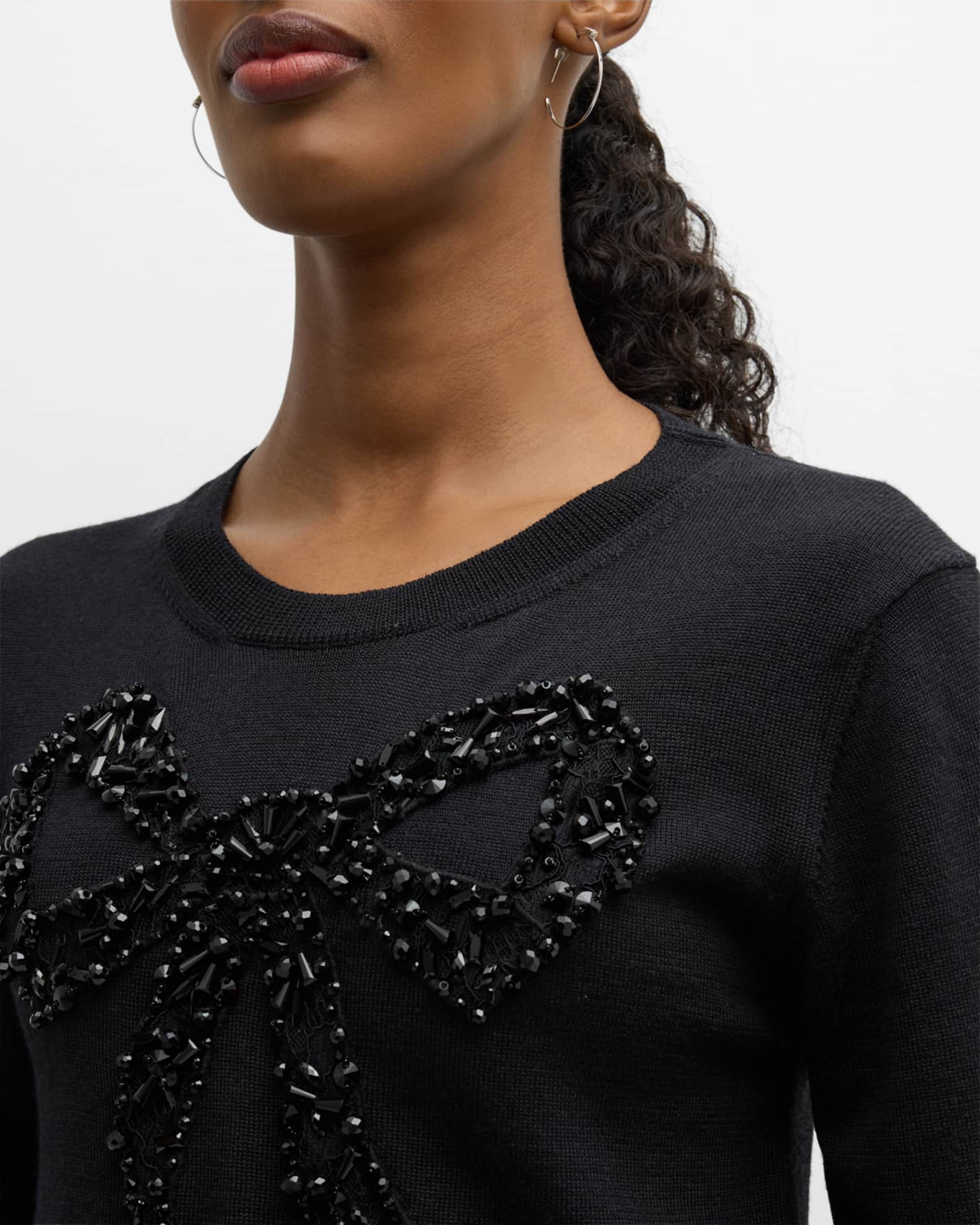 Carolina Herrera Bow Bead-Embellished Wool Sweater | Neiman Marcus