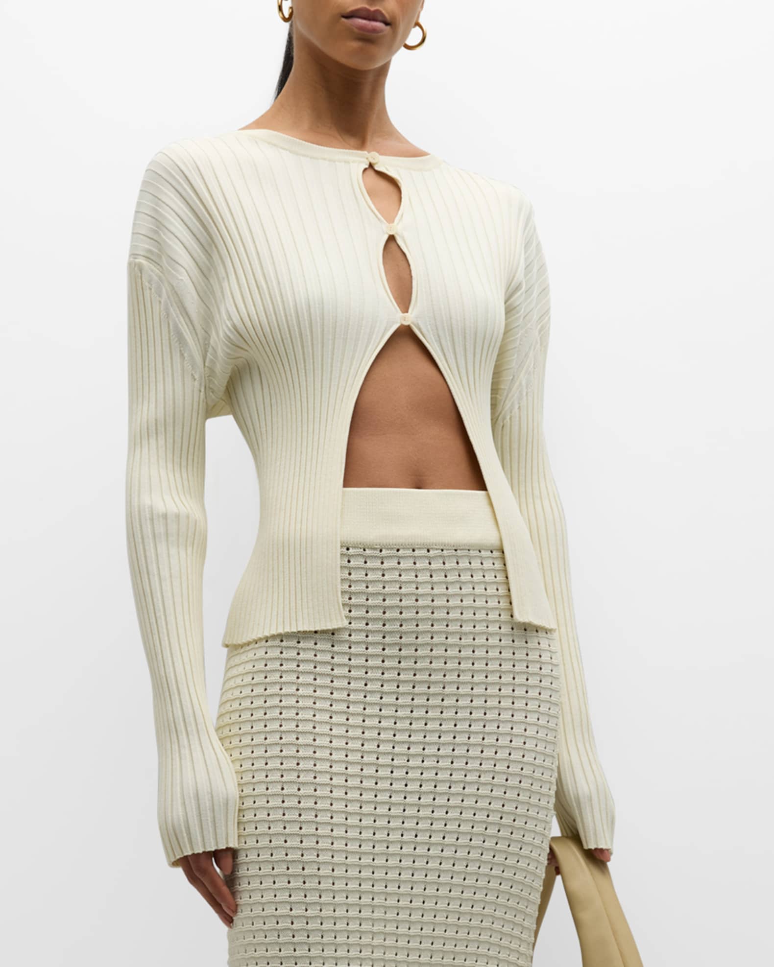 LE17SEPTEMBRE Cut-Out Ribbed Knit Cardigan | Neiman Marcus