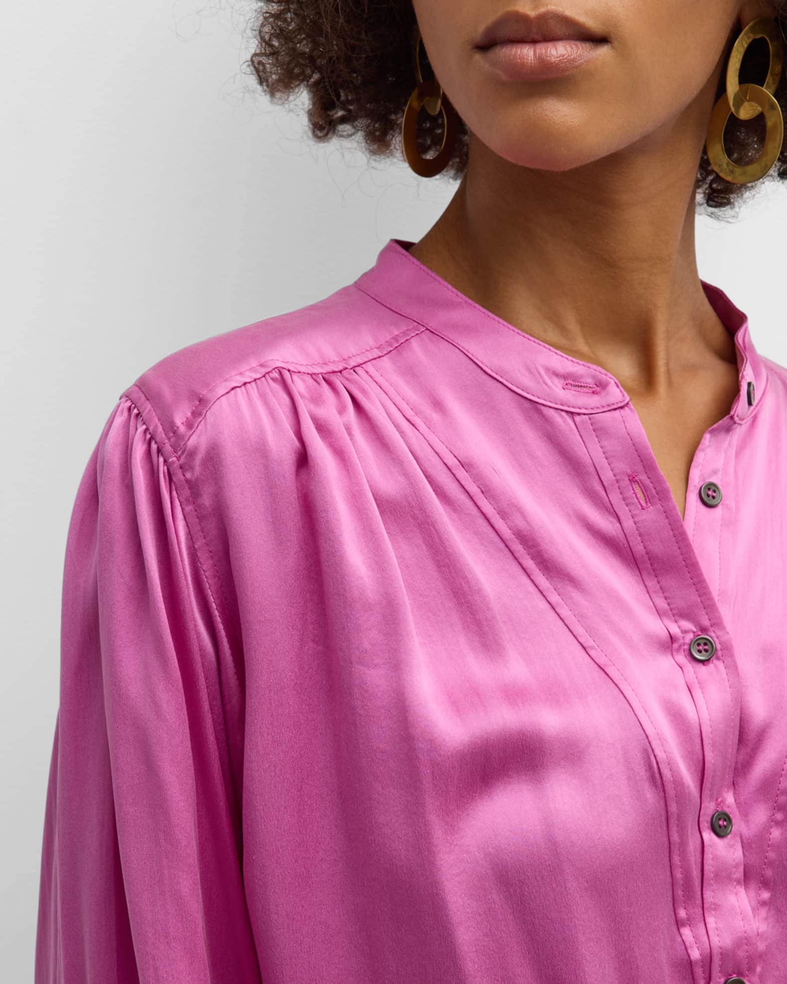 Xirena Greer Ruched Button-Front Silk Blouse | Neiman Marcus