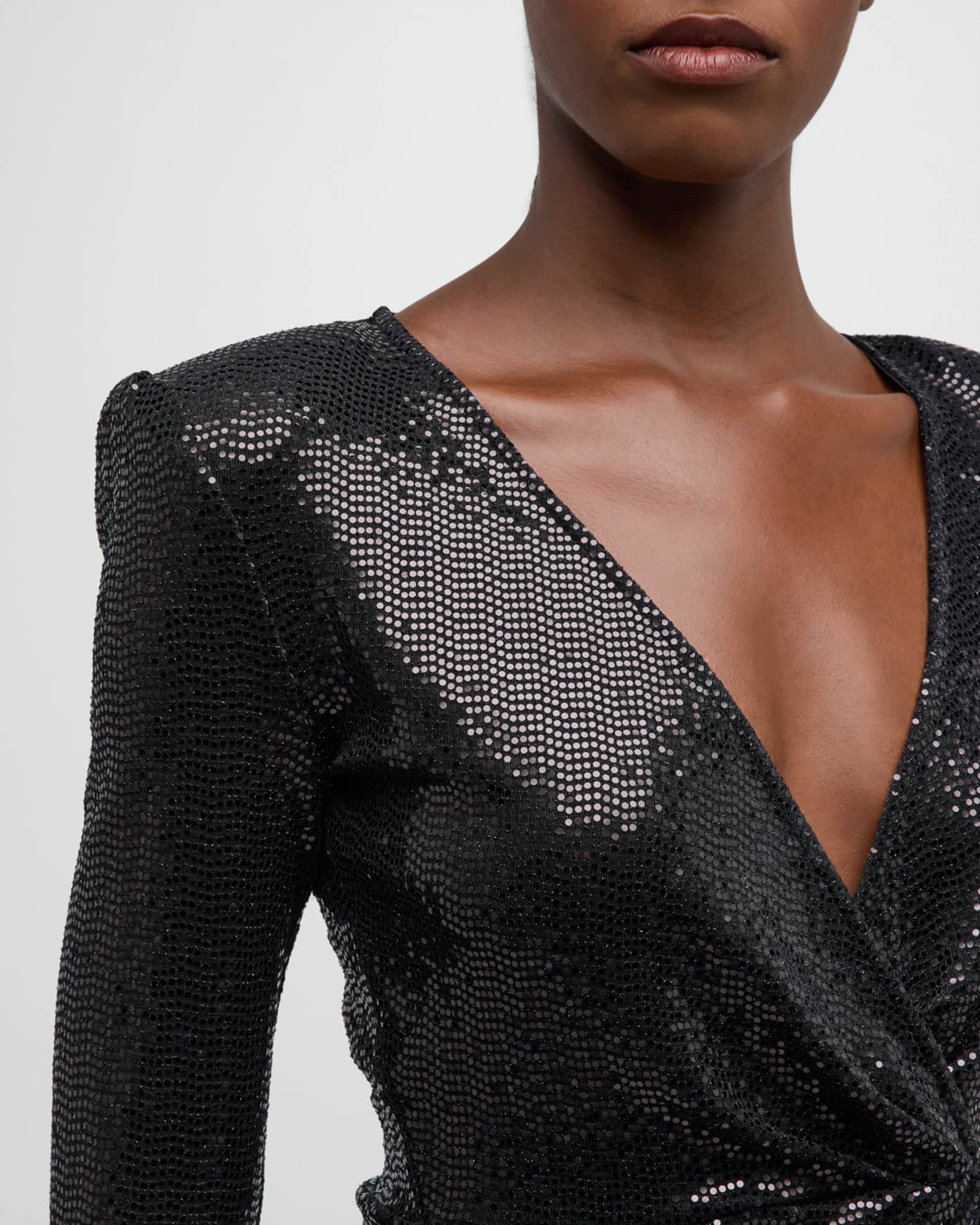 L'Agence Katya Sequined Bell-Sleeve Blouse | Neiman Marcus