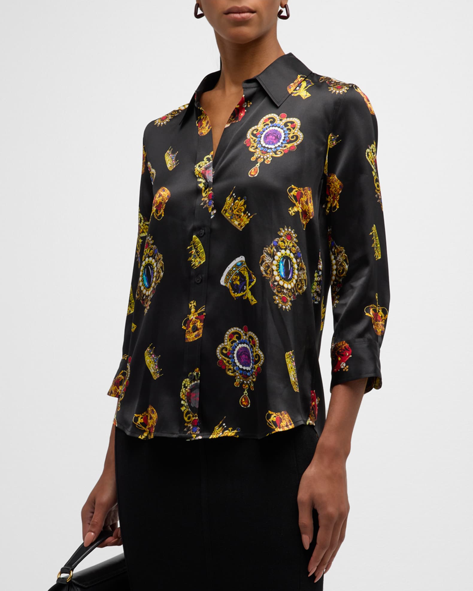 L'Agence Dani Crown Medallion Printed Silk Blouse | Neiman Marcus
