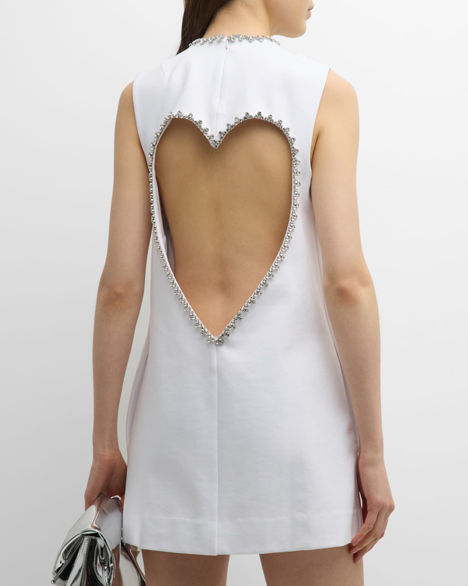 AREA Crystal Heart Backless Mini Dress | Neiman Marcus