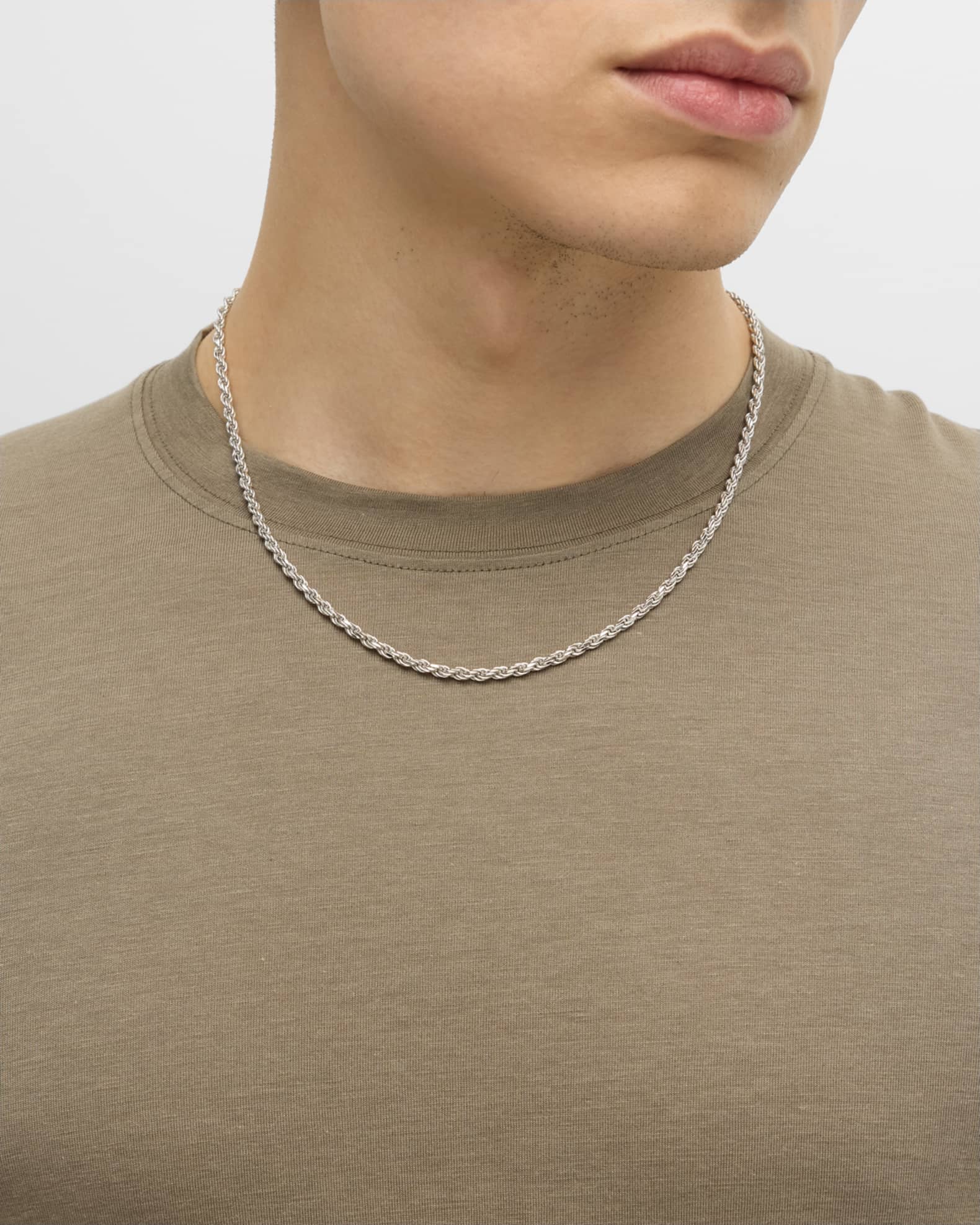 Emanuele Bicocchi Men's Sterling Silver Thin Rope Chain Necklace, 22"L ...