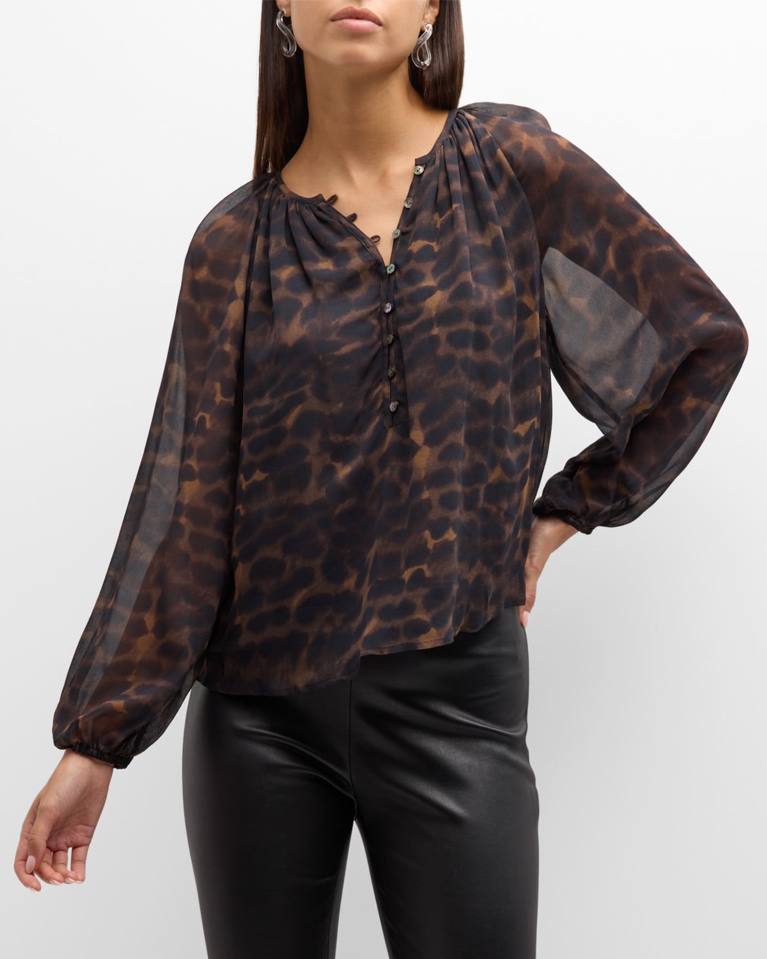 Rails Indi Leopard-Print Chiffon Blouse | Neiman Marcus