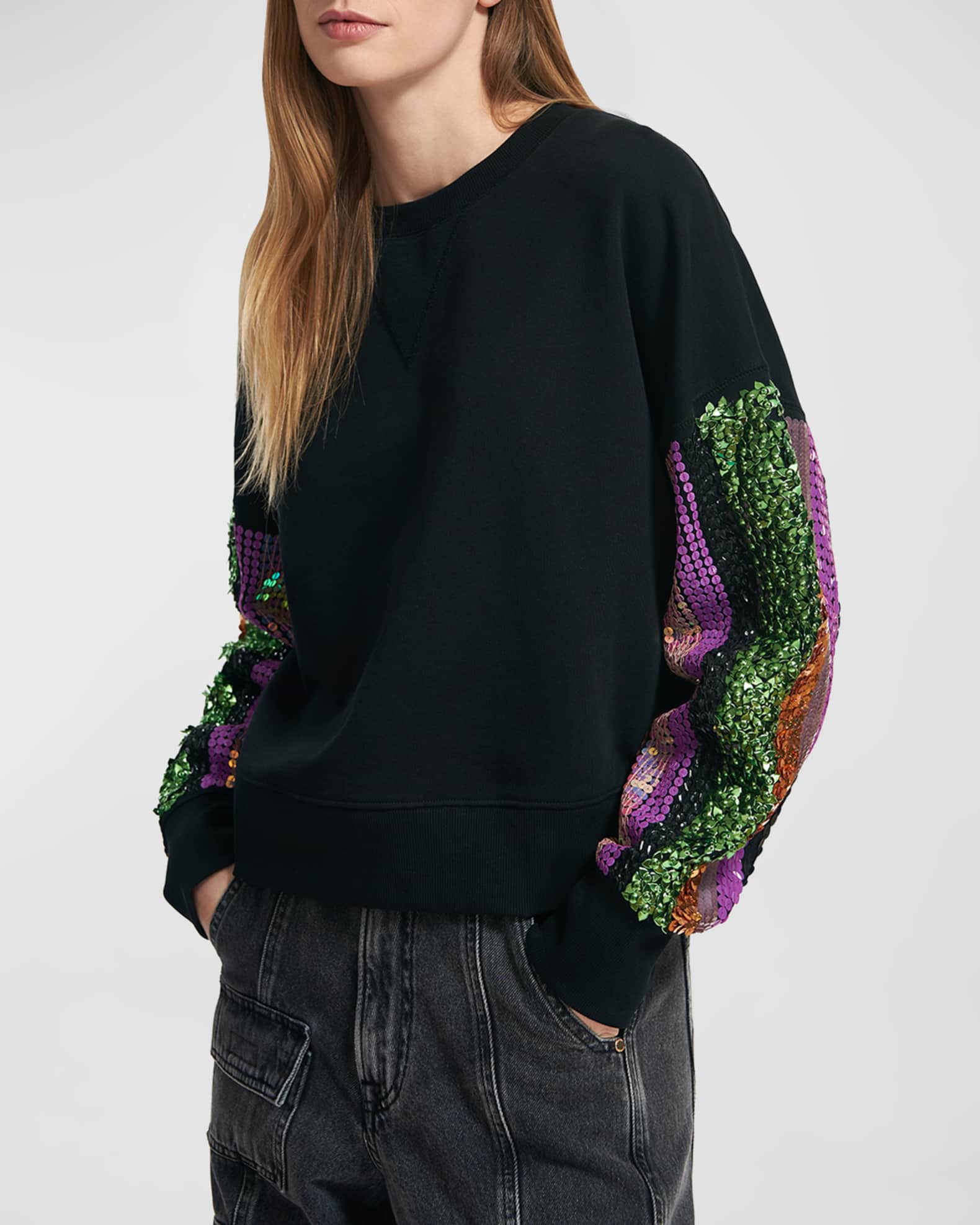 Essentiel Antwerp Sequin-Sleeve Organic Cotton Sweatshirt | Neiman Marcus