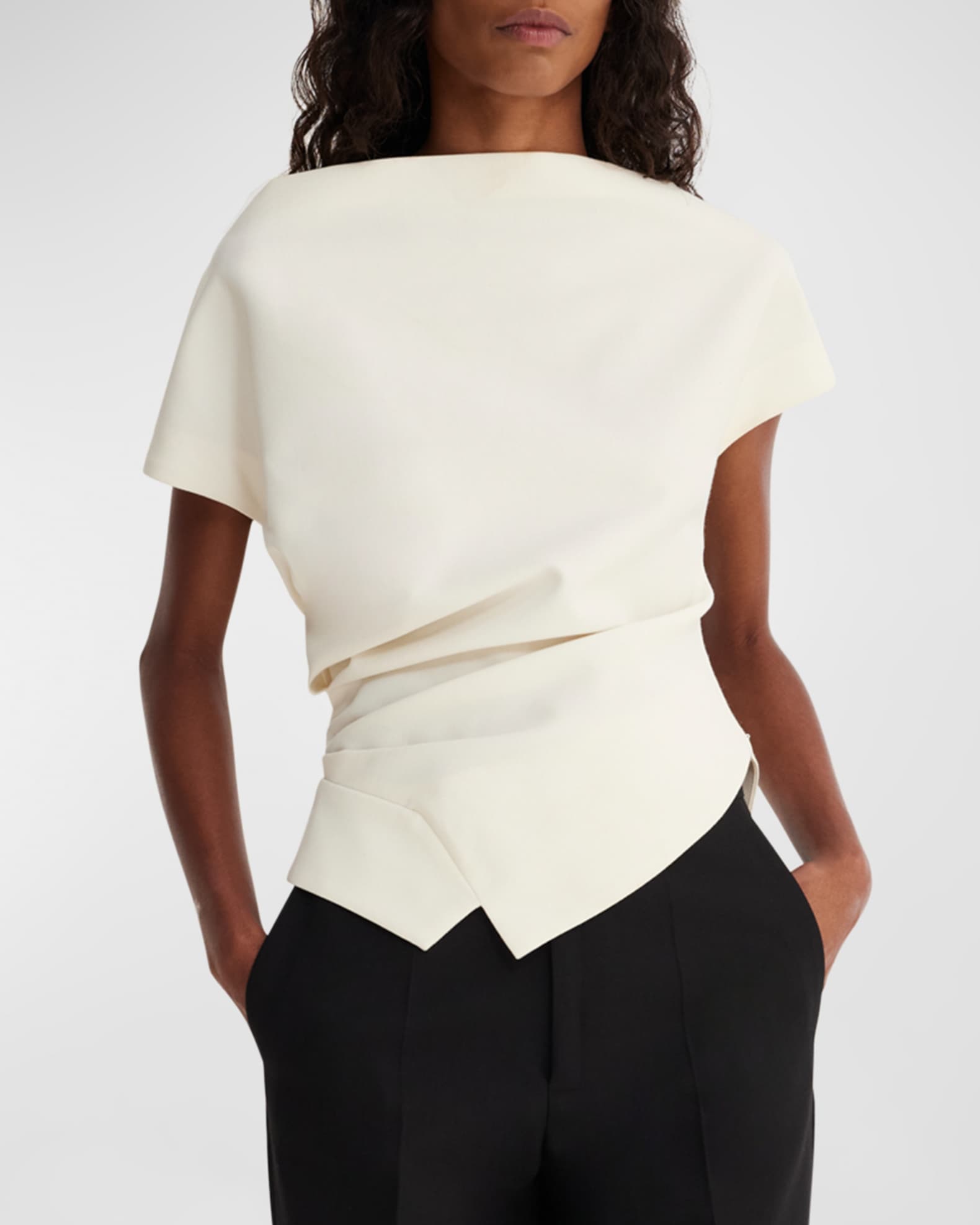 Rohe Short-Sleeve Draped Wool Top | Neiman Marcus