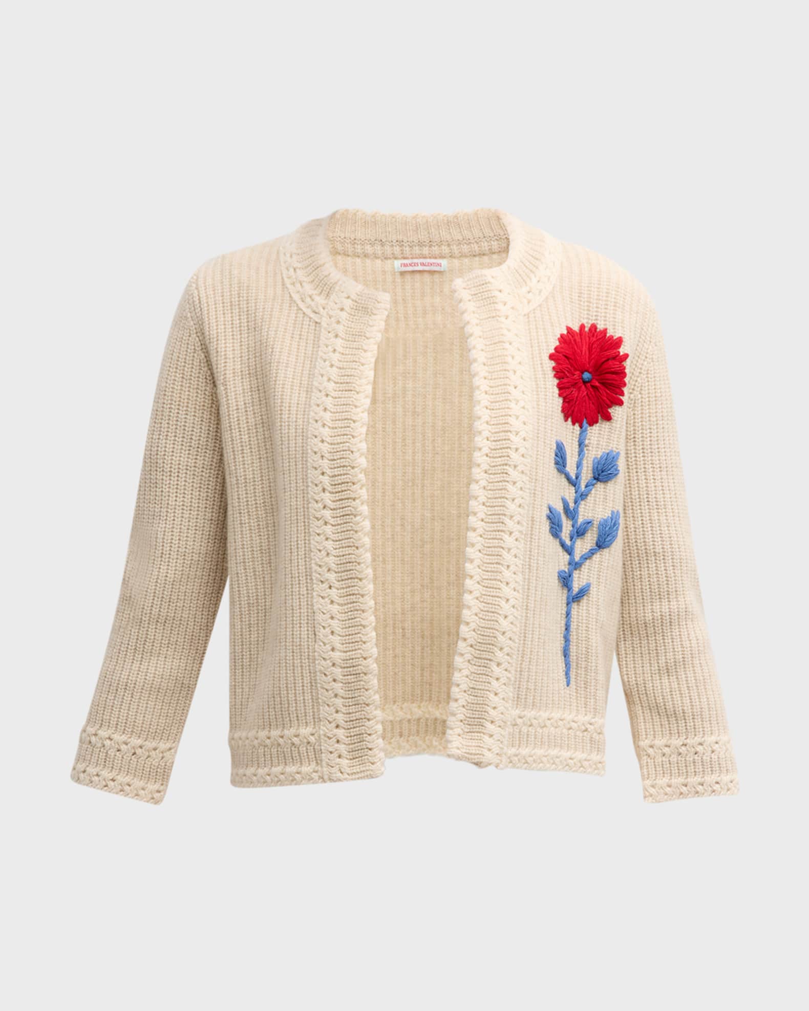 Frances Valentine Floral-Embroidered Open-Front Cardigan | Neiman Marcus