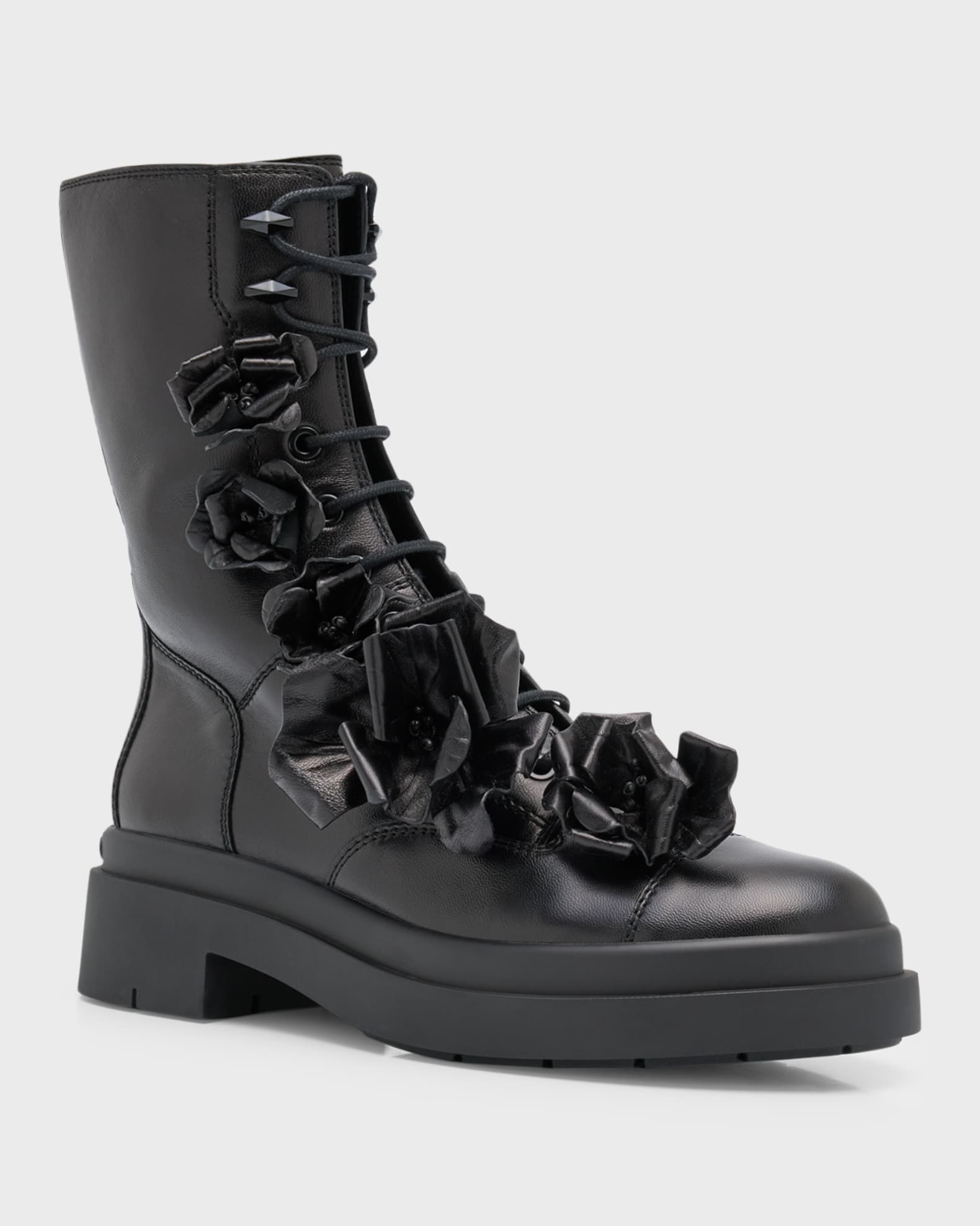 Jimmy Choo Nari Floral Leather Combat Booties | Neiman Marcus