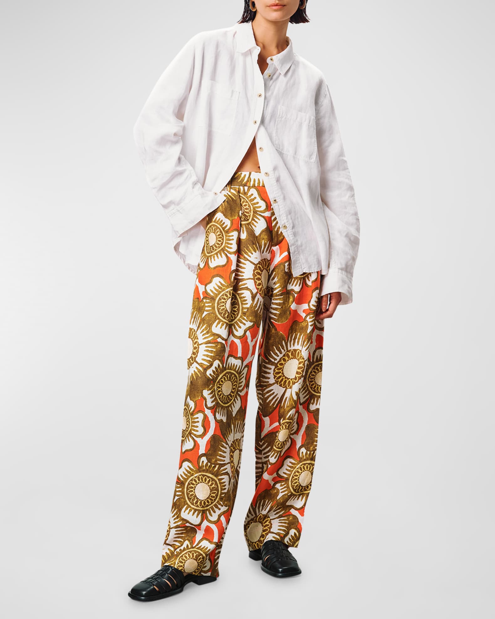 Mara Hoffman Marella Floral Hemp High-Rise Straight-Leg Pants | Neiman ...