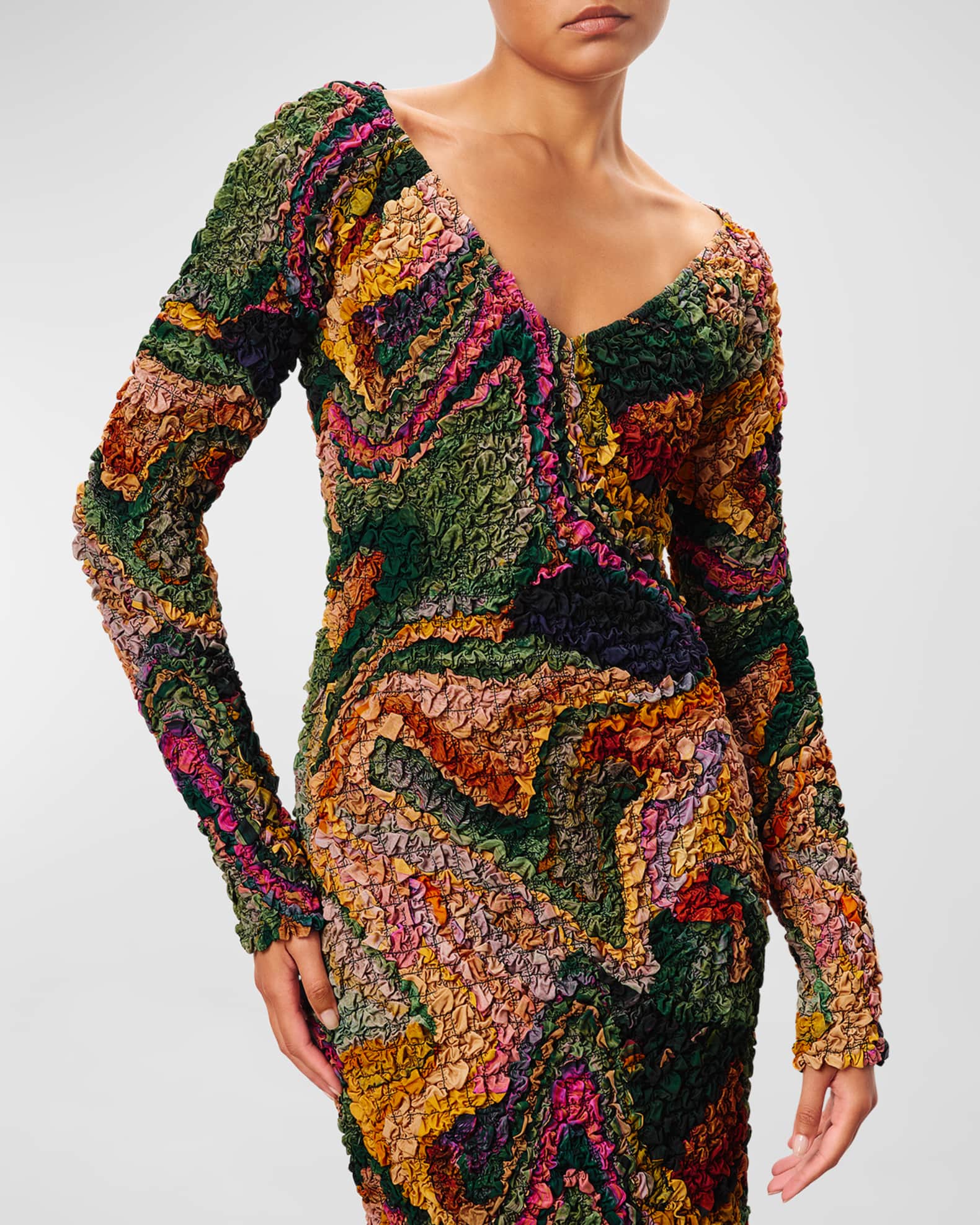 Mara Hoffman Eliza Smocked Abstract-Print Midi Dress | Neiman Marcus