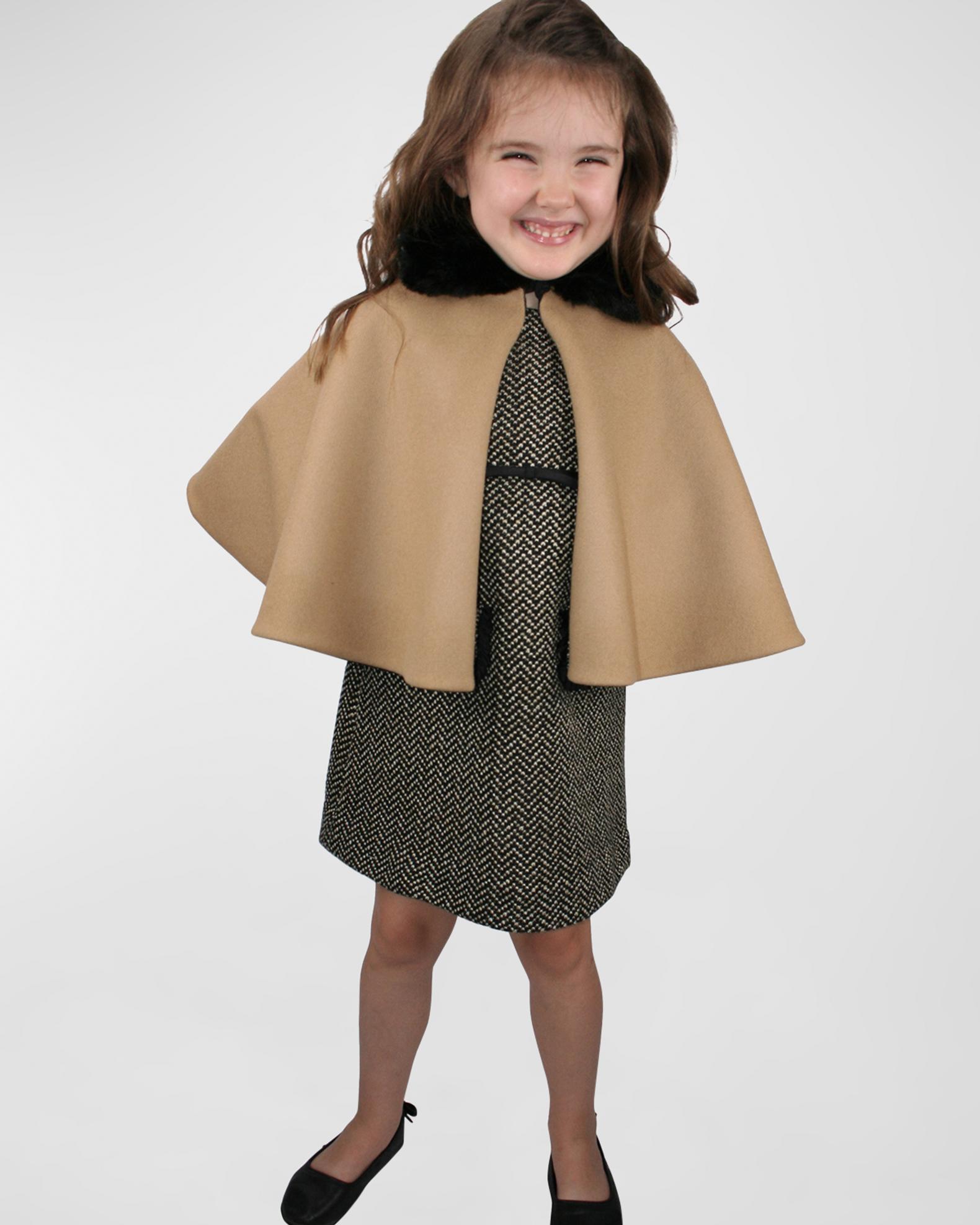 Girl's Reversible Faux Fur Collared Cape | Neiman Marcus