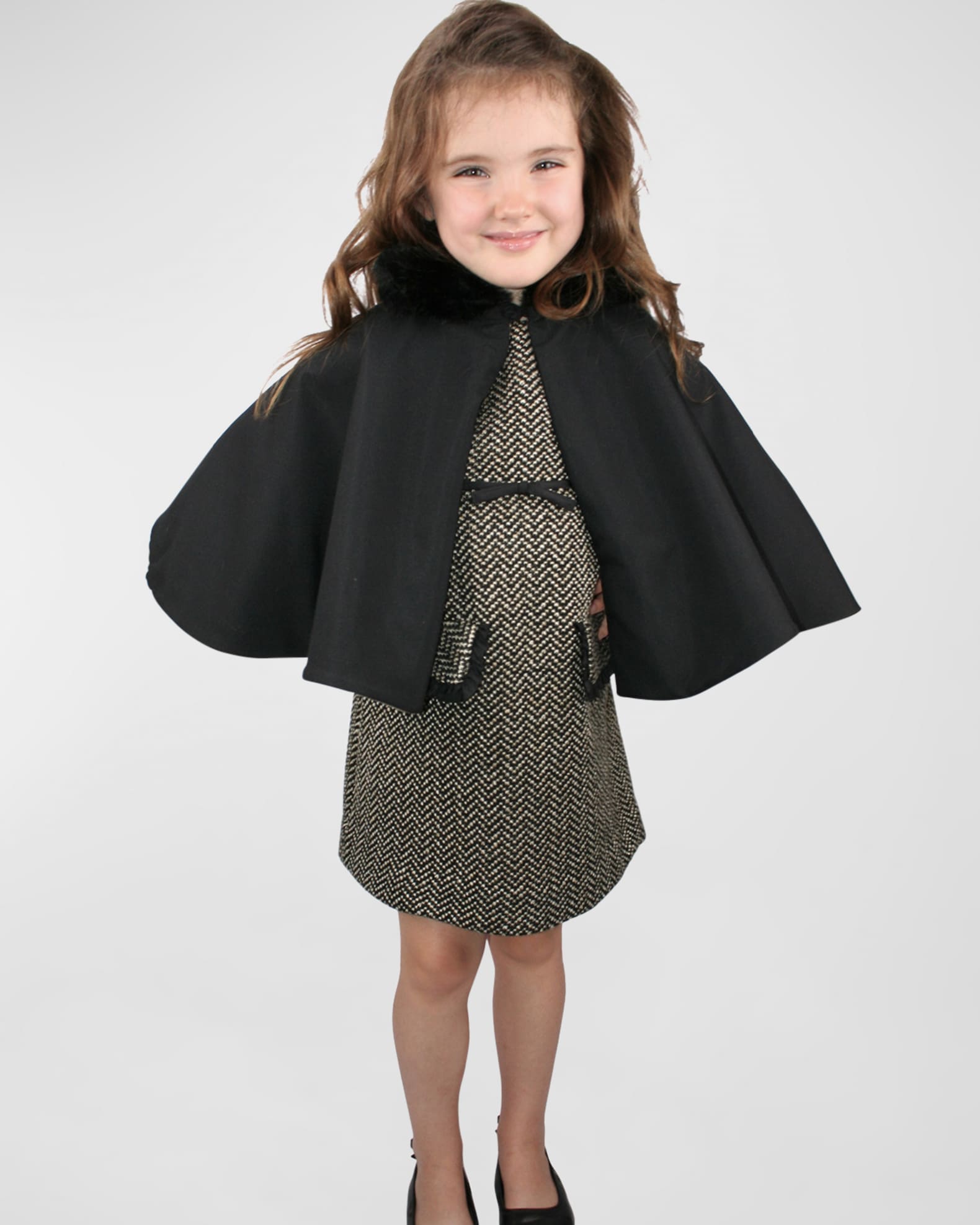 Girl's Reversible Faux Fur Collared Cape | Neiman Marcus
