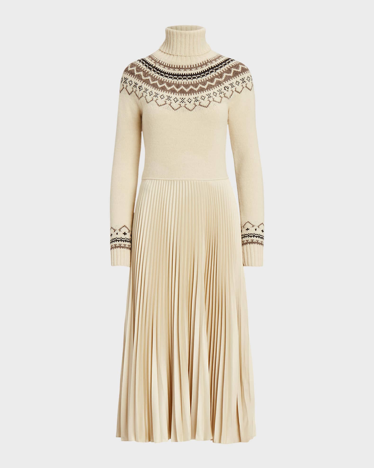 Polo Ralph Lauren Hybrid Sweater-Pleated Turtleneck Dress | Neiman Marcus