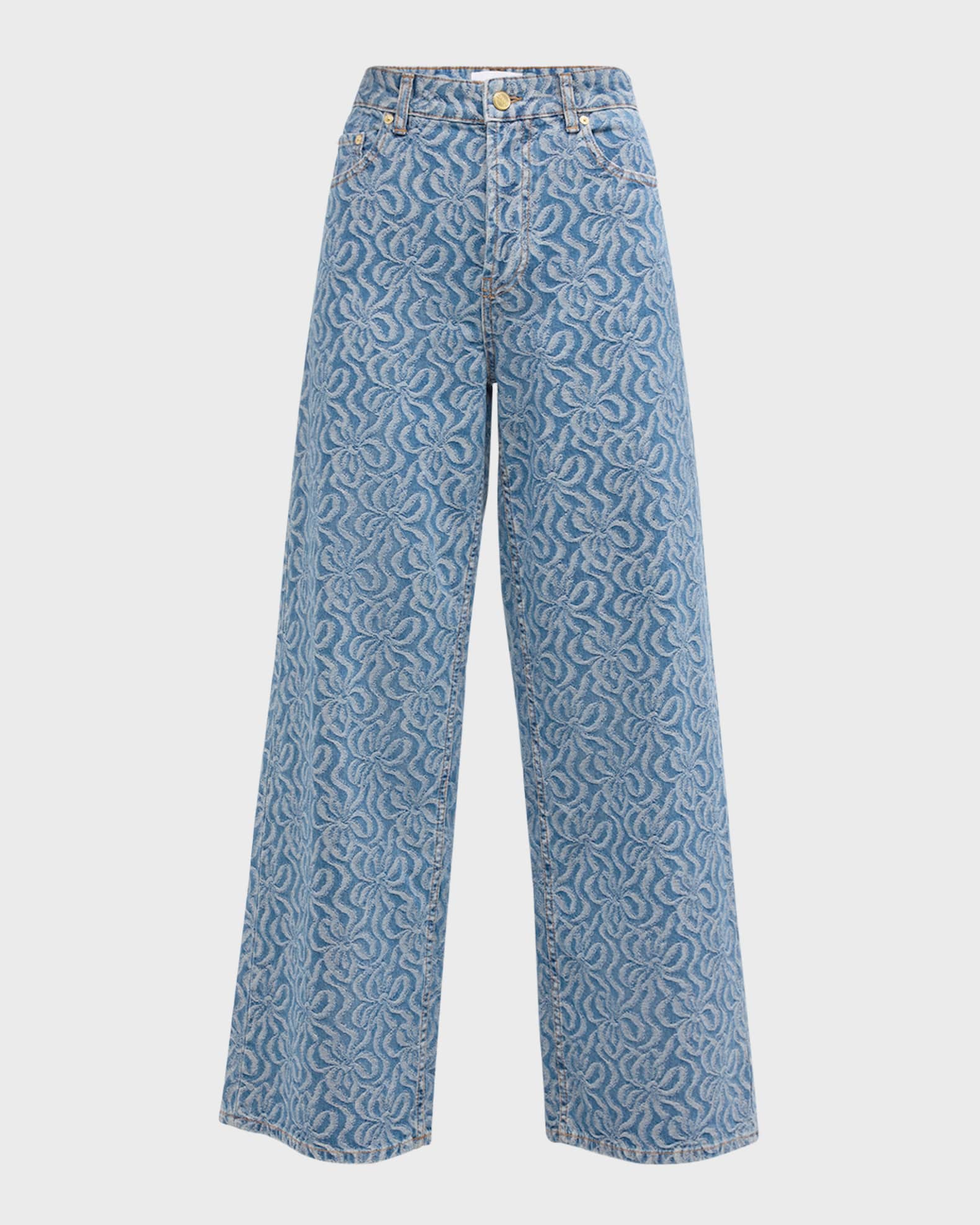 Ganni Wide-Leg Jacquard Denim Pants | Neiman Marcus