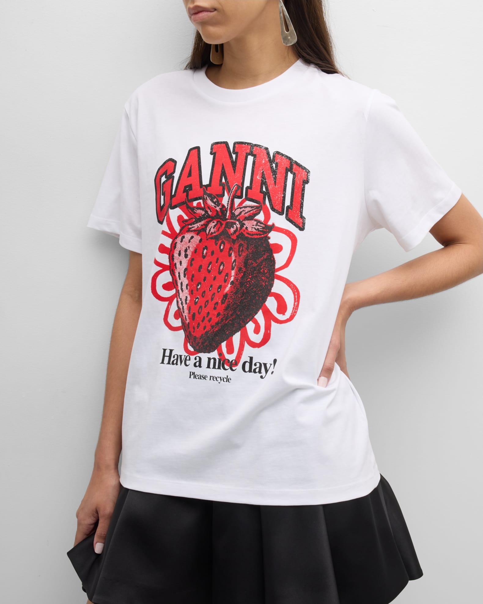 Ganni Crewneck Jersey Strawberry T-Shirt | Neiman Marcus