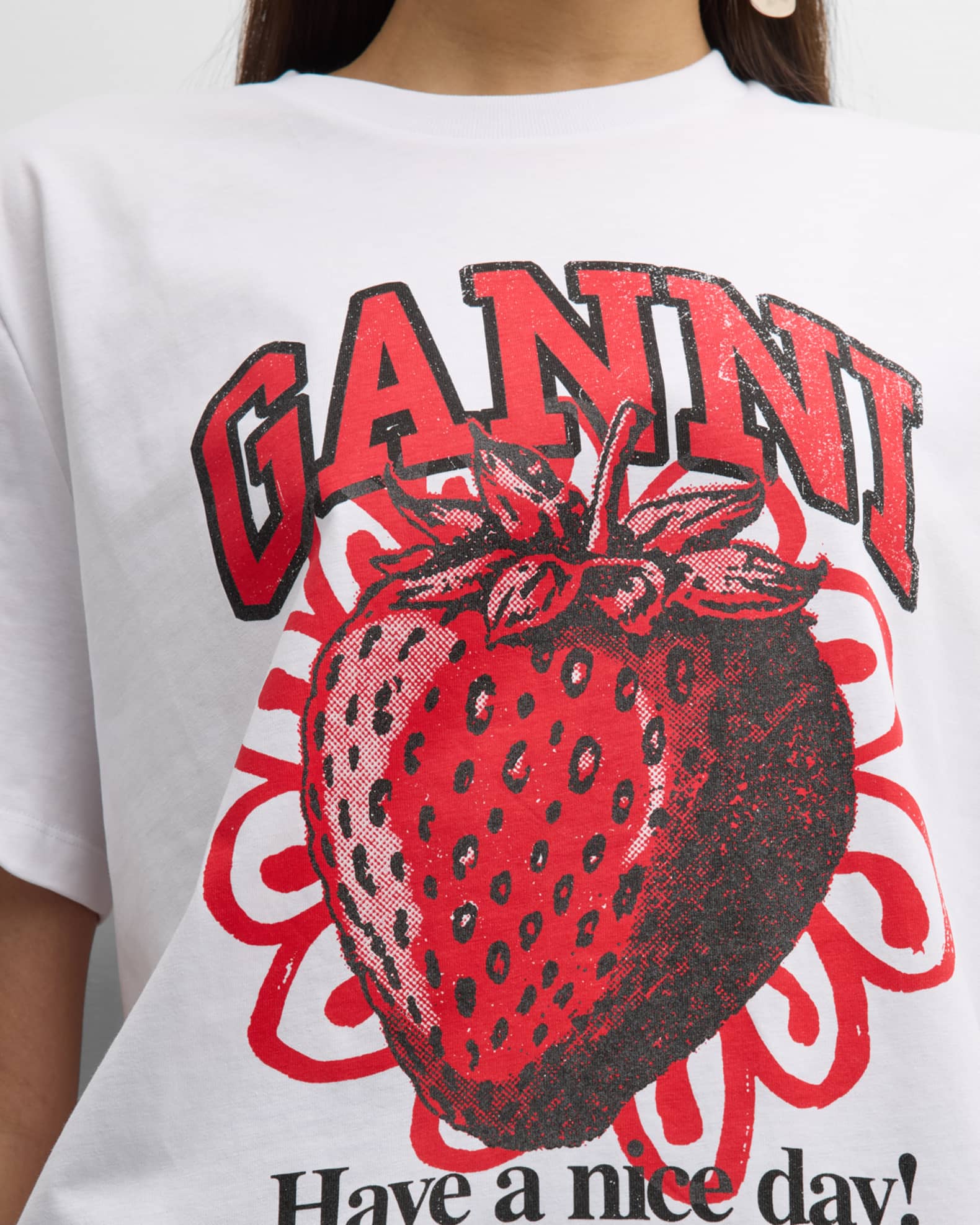 Ganni Crewneck Jersey Strawberry T-Shirt | Neiman Marcus