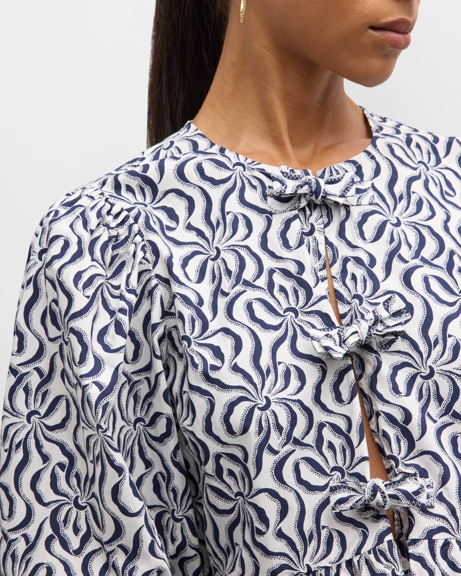 Ganni Printed Self-Tie Peplum Blouse | Neiman Marcus