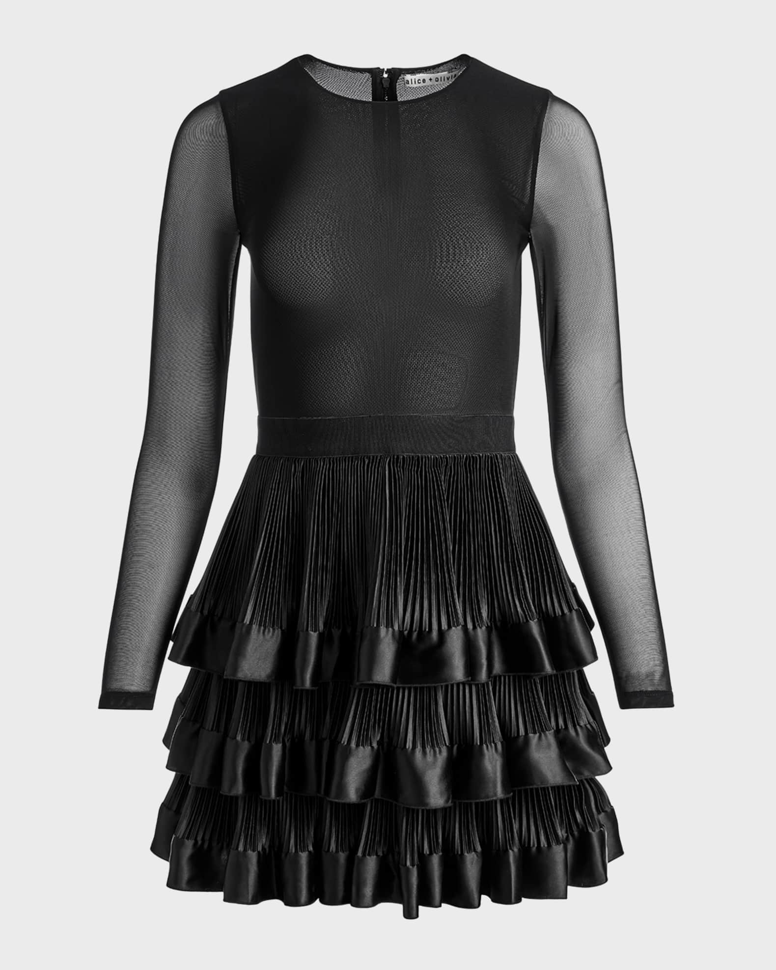 Alice + Olivia Chara Long-Sleeve Tiered Ruffle Mini Dress | Neiman Marcus