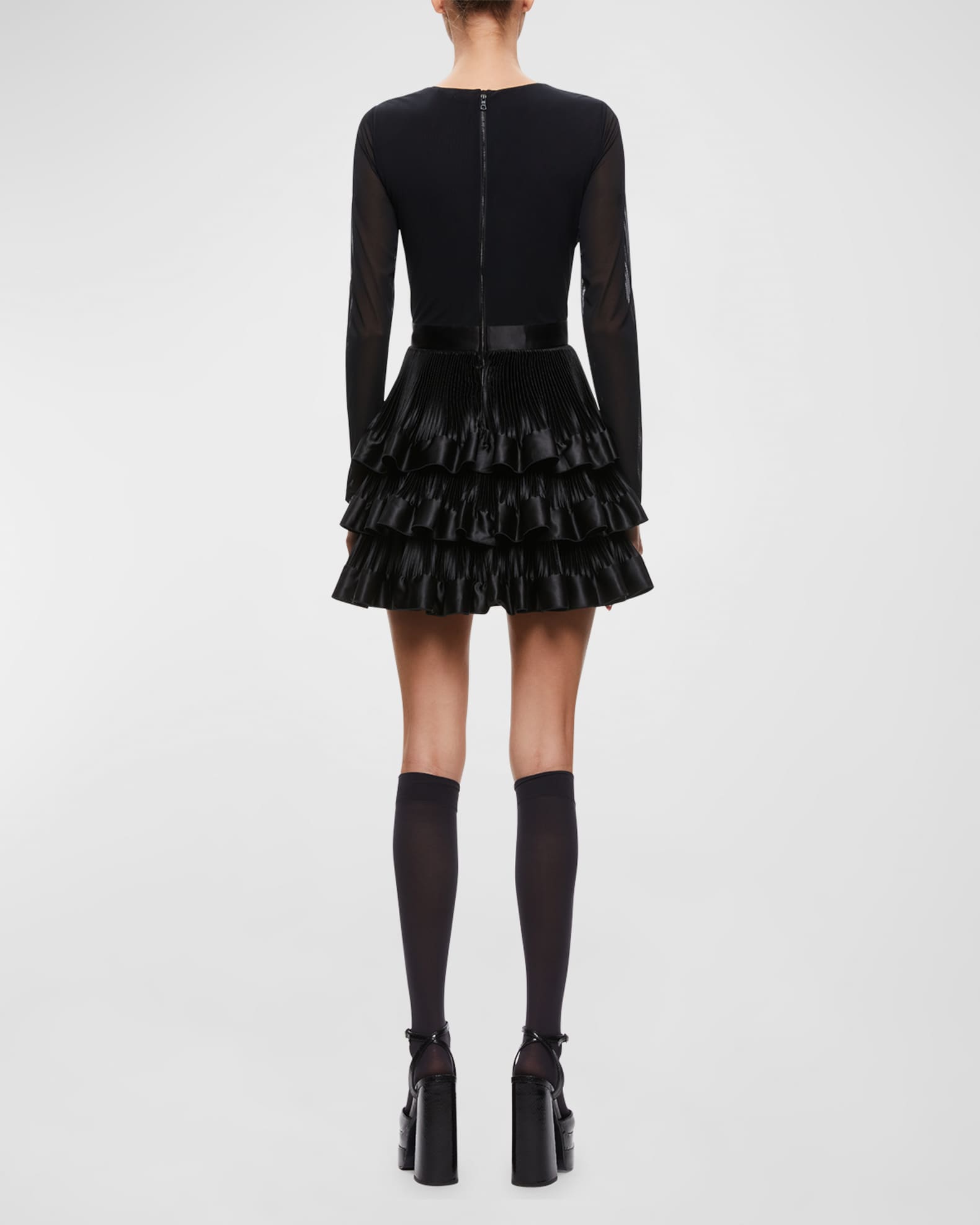 Alice + Olivia Chara Long-Sleeve Tiered Ruffle Mini Dress | Neiman Marcus