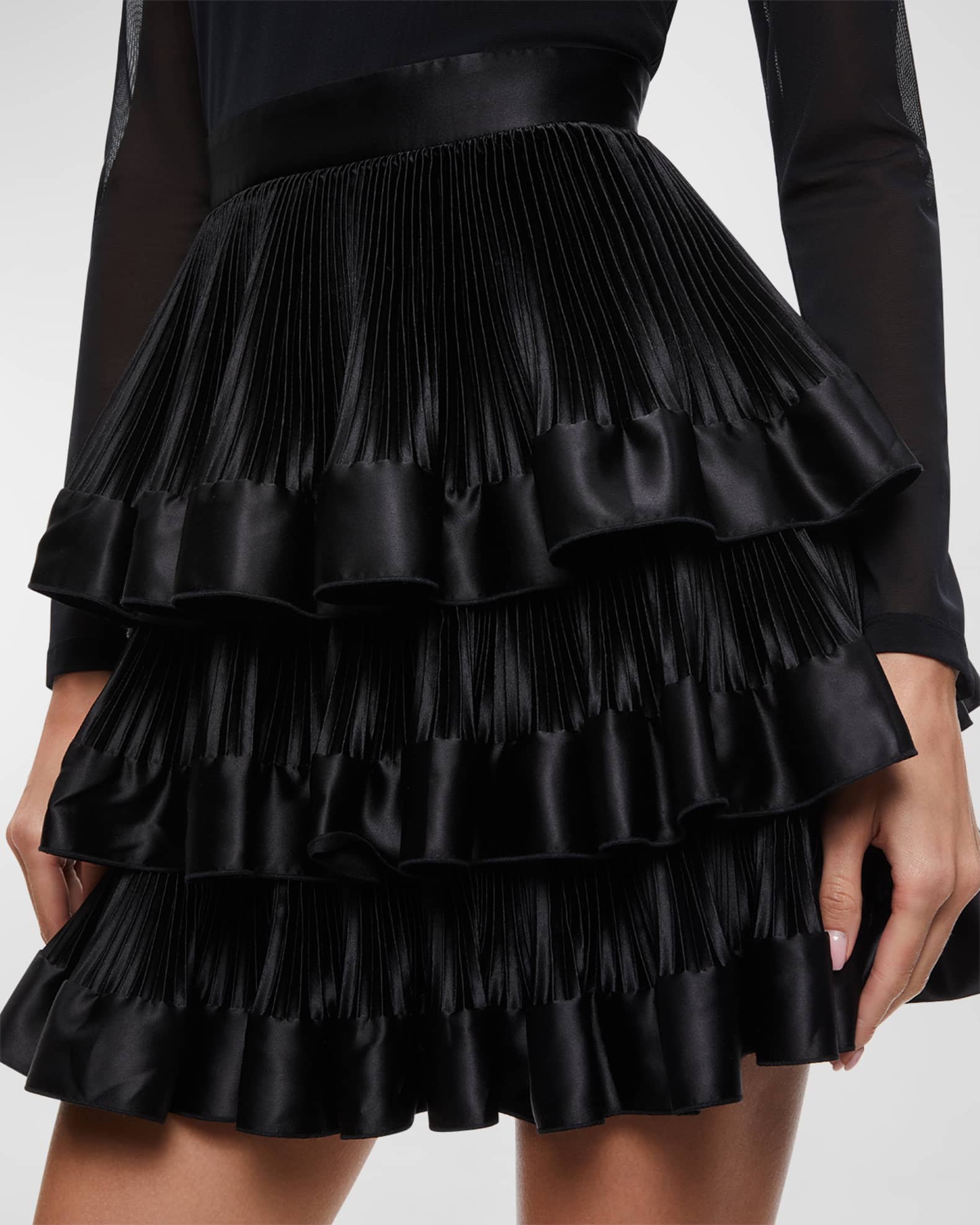 Alice + Olivia Chara Long-Sleeve Tiered Ruffle Mini Dress | Neiman Marcus